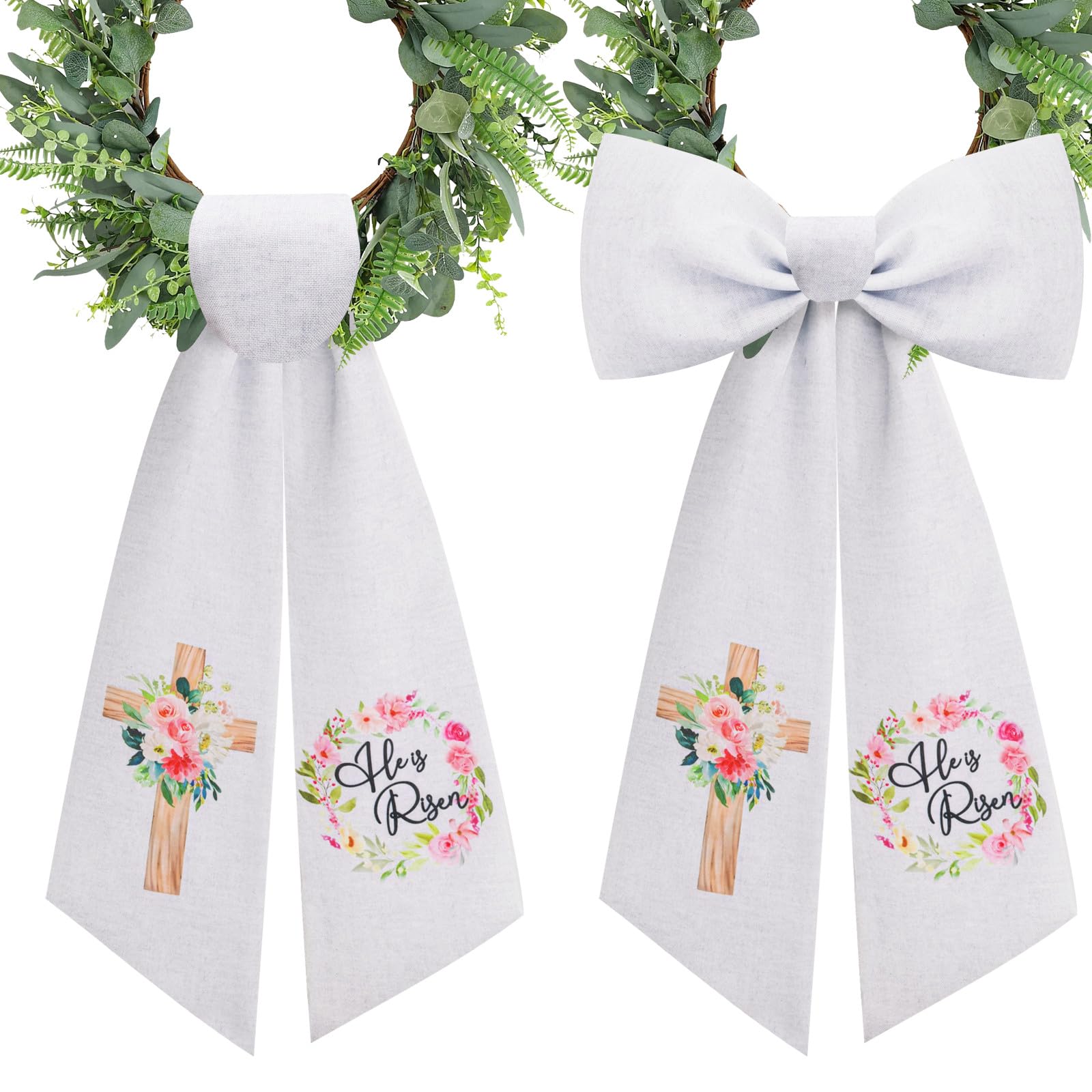 Amazon.com: 2 Pcs Christian Wreath Sash for Front Door He is Risen ...
