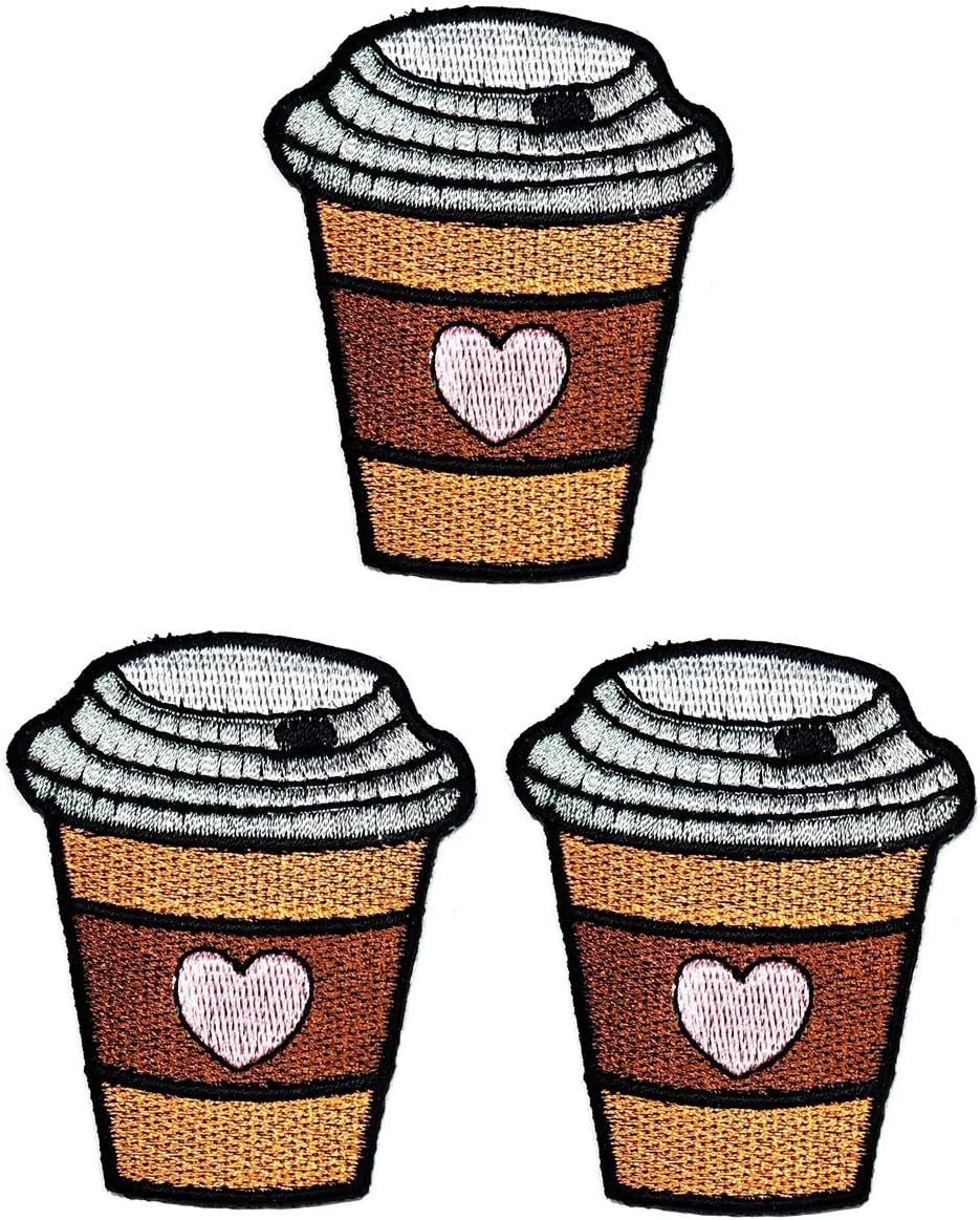 Amazon.com: HHO Pink Glass Coffee Cartoon Patch Embroidered DIY Patches ...