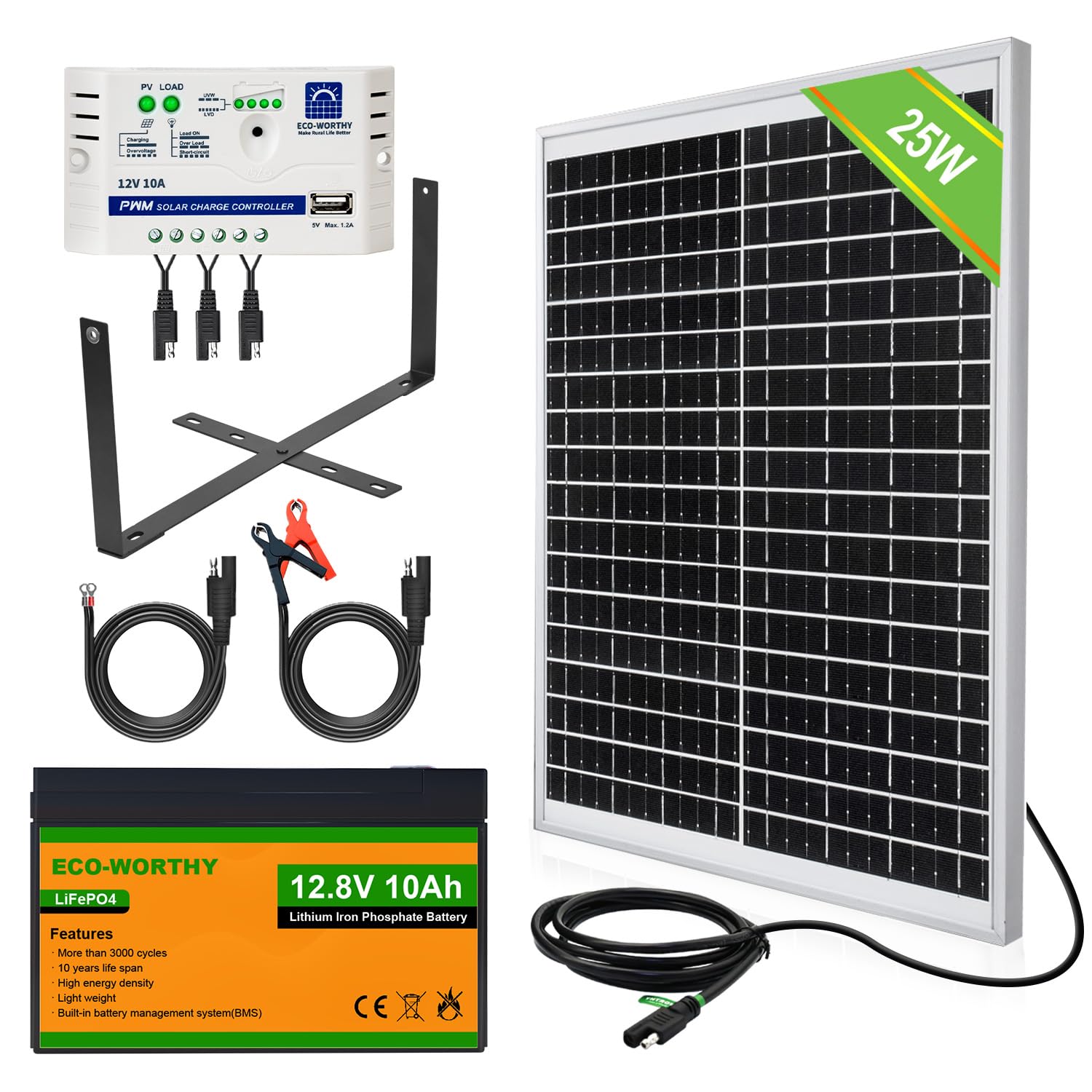 Amazon.com : ECO-Worthy 25 Watts 12V Off Grid Solar Panel SAE Connector ...