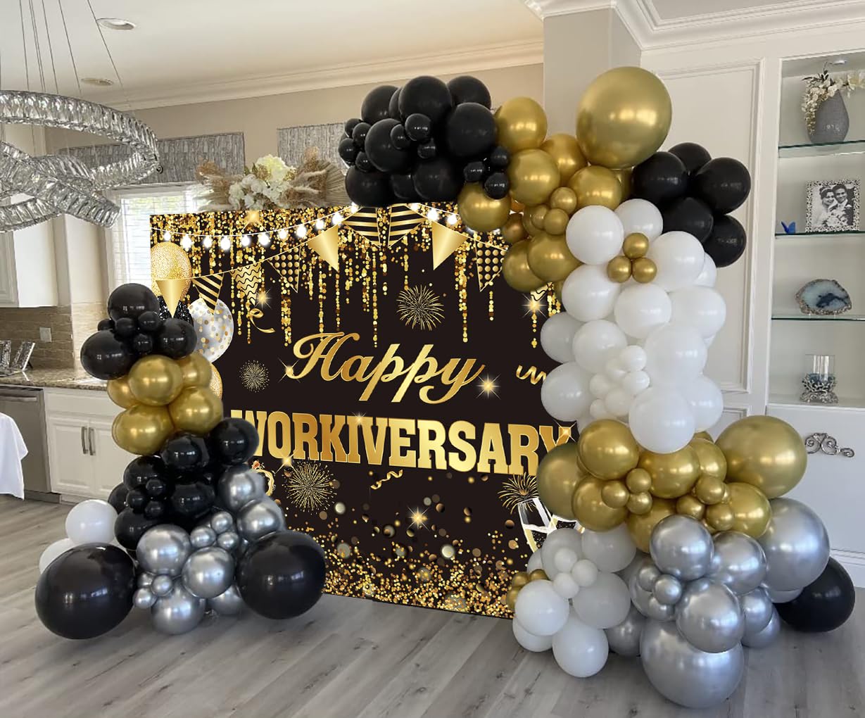 Snapklik.com : Happy Work Anniversary Banner Backdrop 7x5FT Black Gold ...