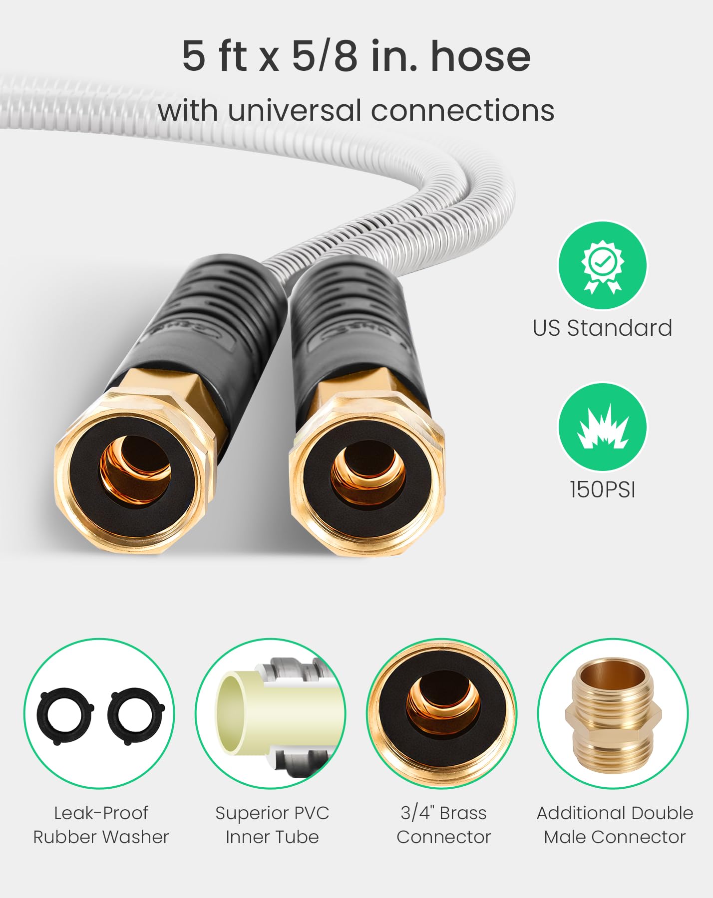 Snapklik.com : Short Garden Hose 5 Ft, Small Metal Leader Hose ...