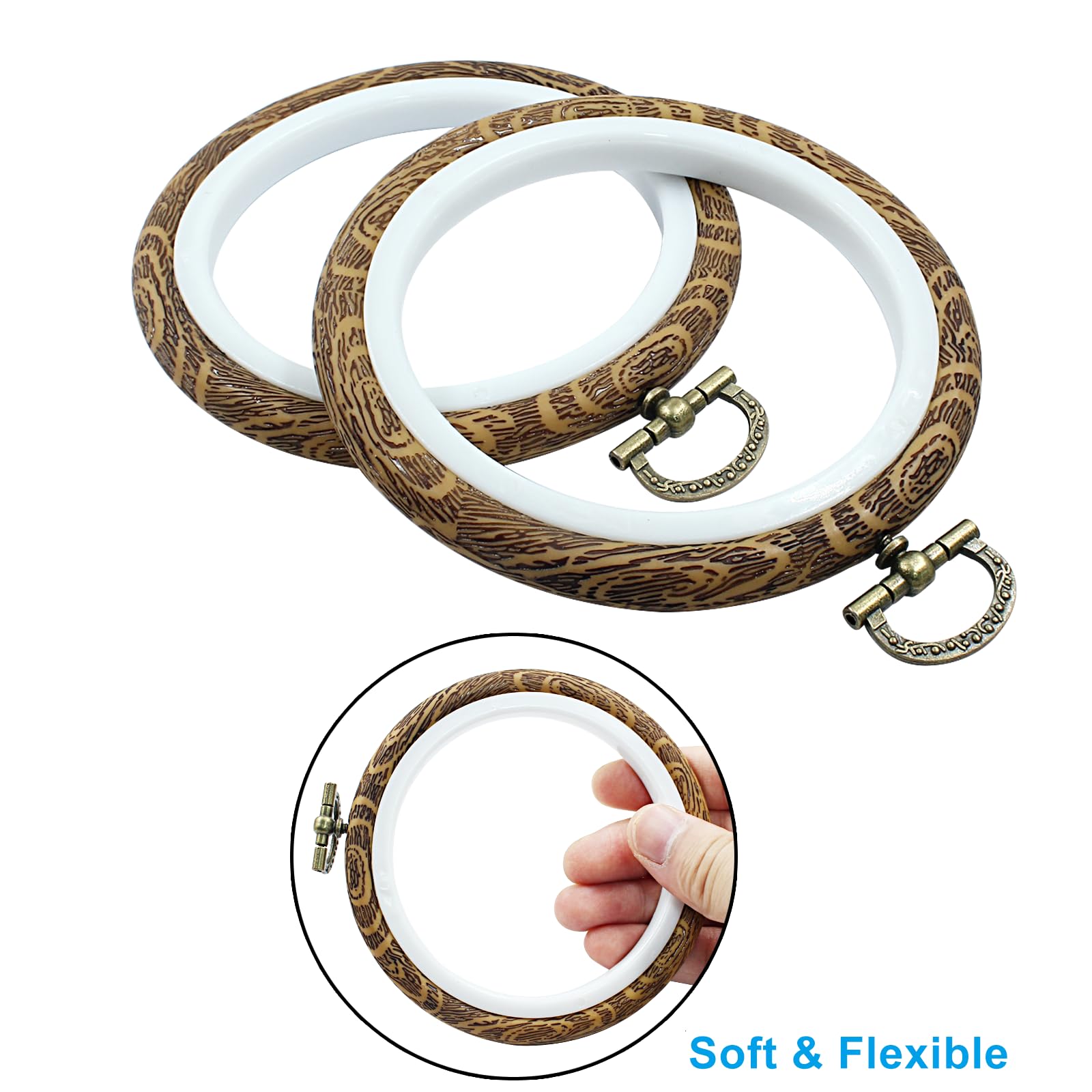 Snapklik.com : 4 Pcs 3.9 Inch Round Embroidery Hoops Imitated Wood ...