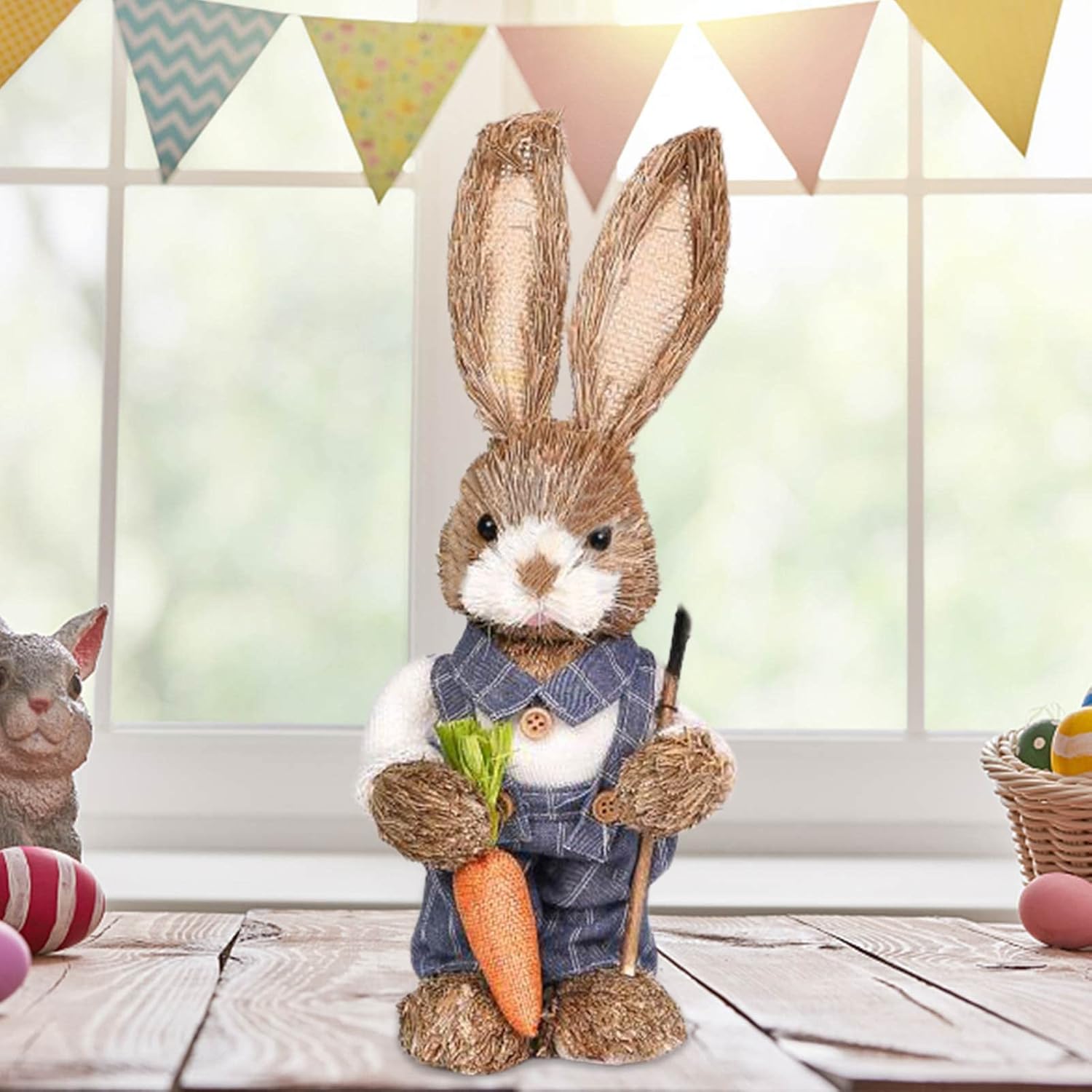 Amazon.com: DAHUANG Easter Straw Bunny Figurine, Standing Straw Rabbit ...