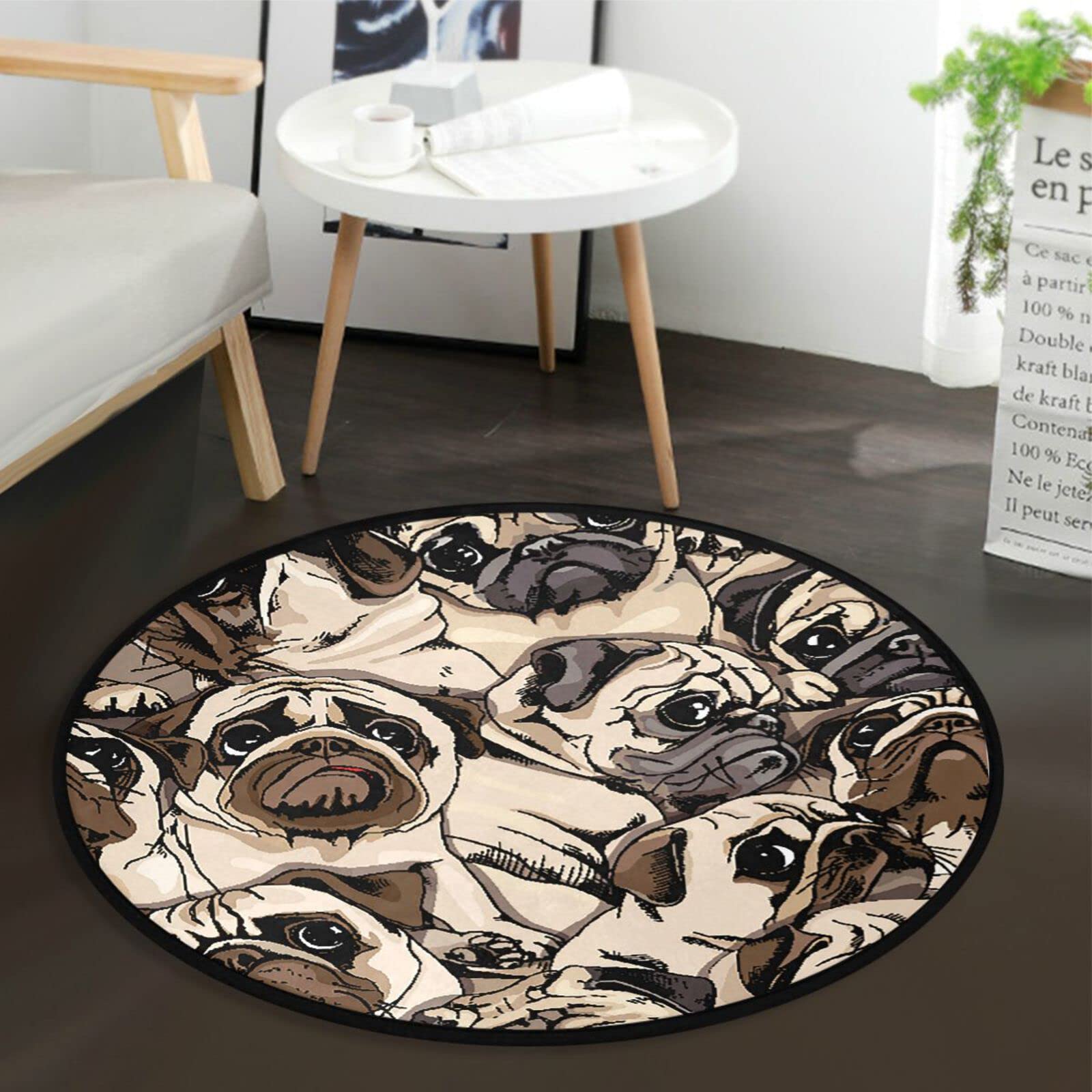 Amazon.com: Pugs Dogs Face Area Rug Round 3 ft Washable for Bedroom ...