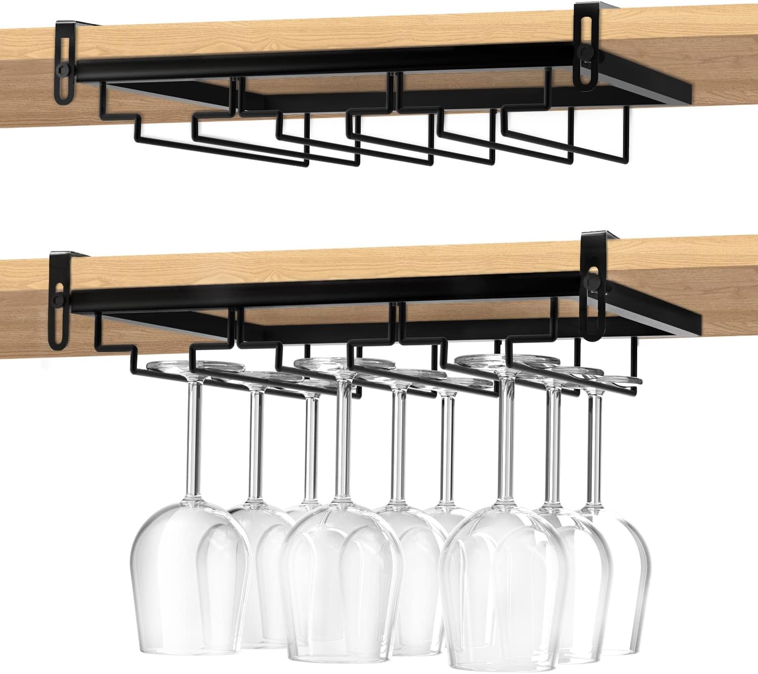 Amazon.com: BUDO Wine Glass Rack Under Cabinet, 3 Rows Nail Free Wine ...
