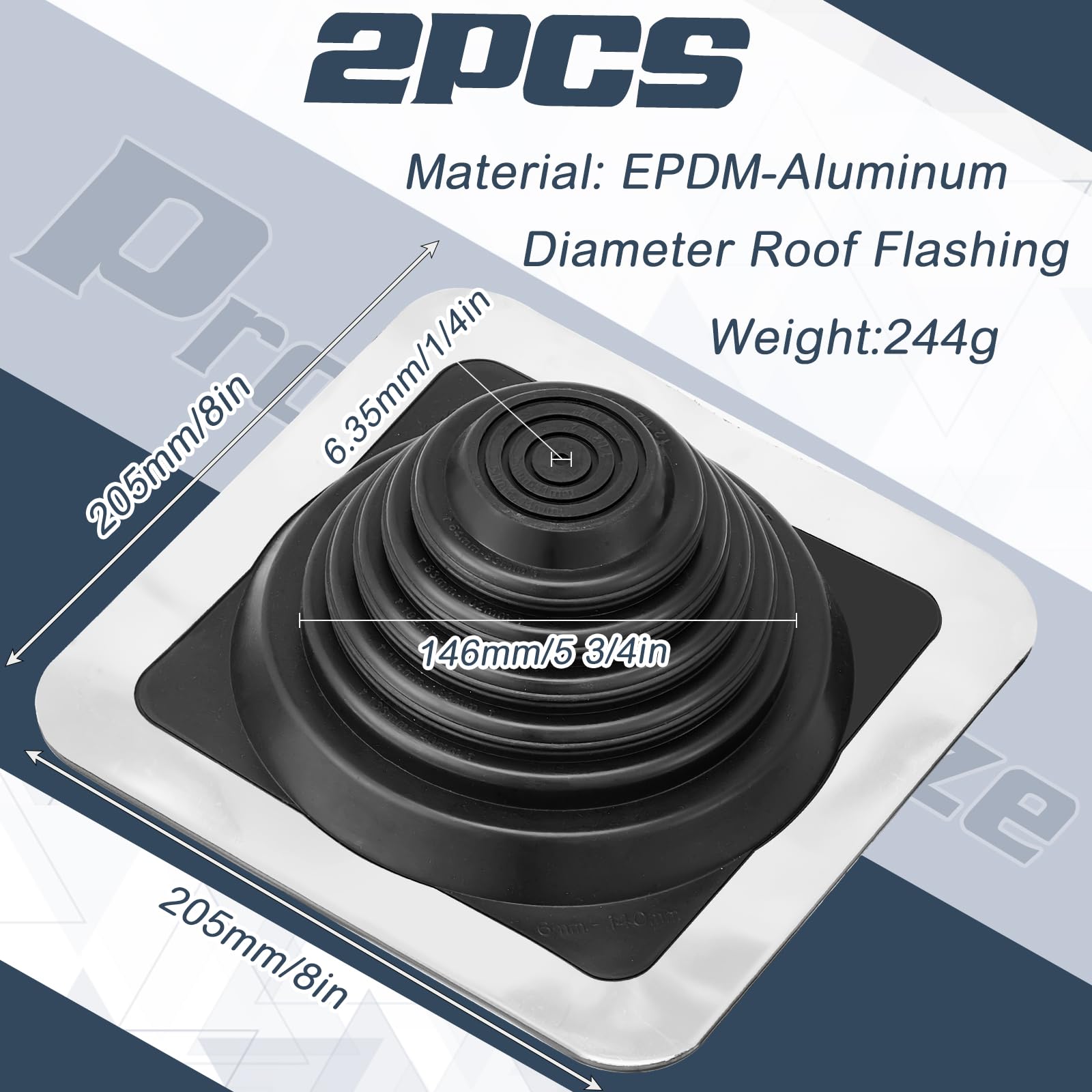 Snapklik.com : Yaocom Pipe Diameter Roof Flashing Square Base 8 X 8 ...