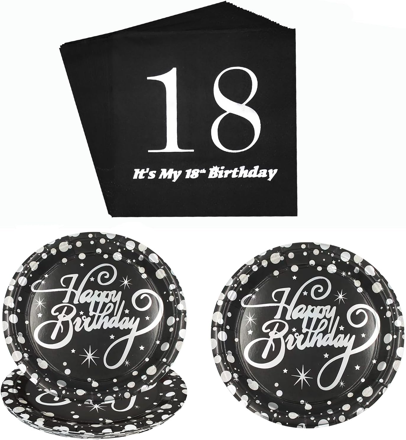 Amazon.com: AMNAMN Black and Silver 18th Birthday Decorations Paper ...