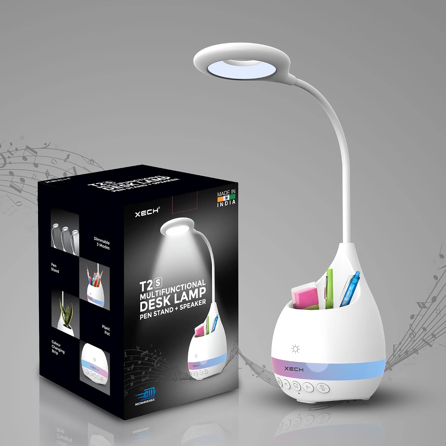 Xech Table Lamp with Speaker Pen Stand & Plant Pot T2S Desk Lamp with ...