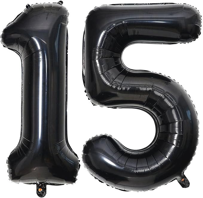Amazon.com: 40 Inch Black 15 Number Balloons Giant 15 Balloons Black ...