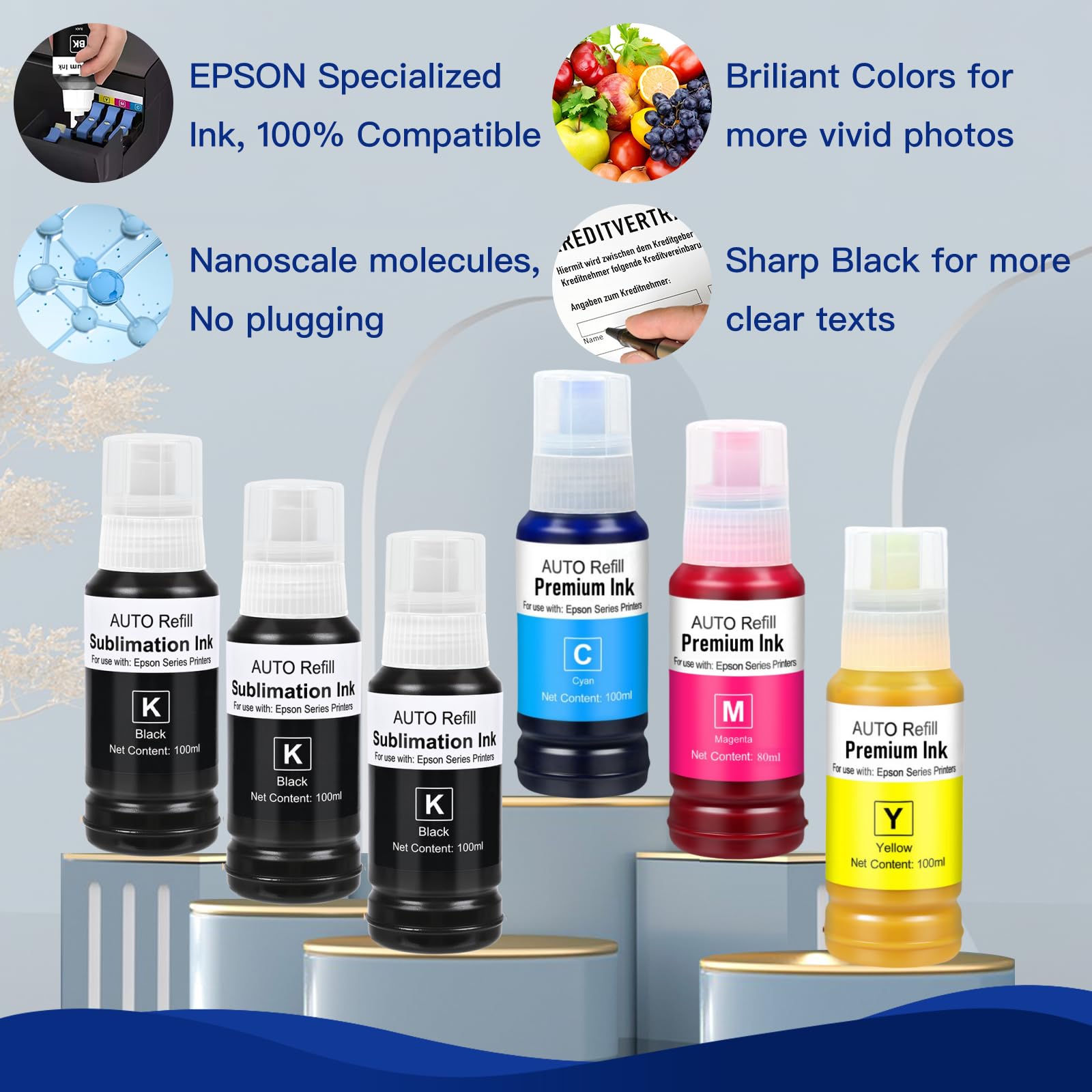 Replacement Ink For Epson Et-8550 Et-8500 Supertank Printer Topcolor 6 ...