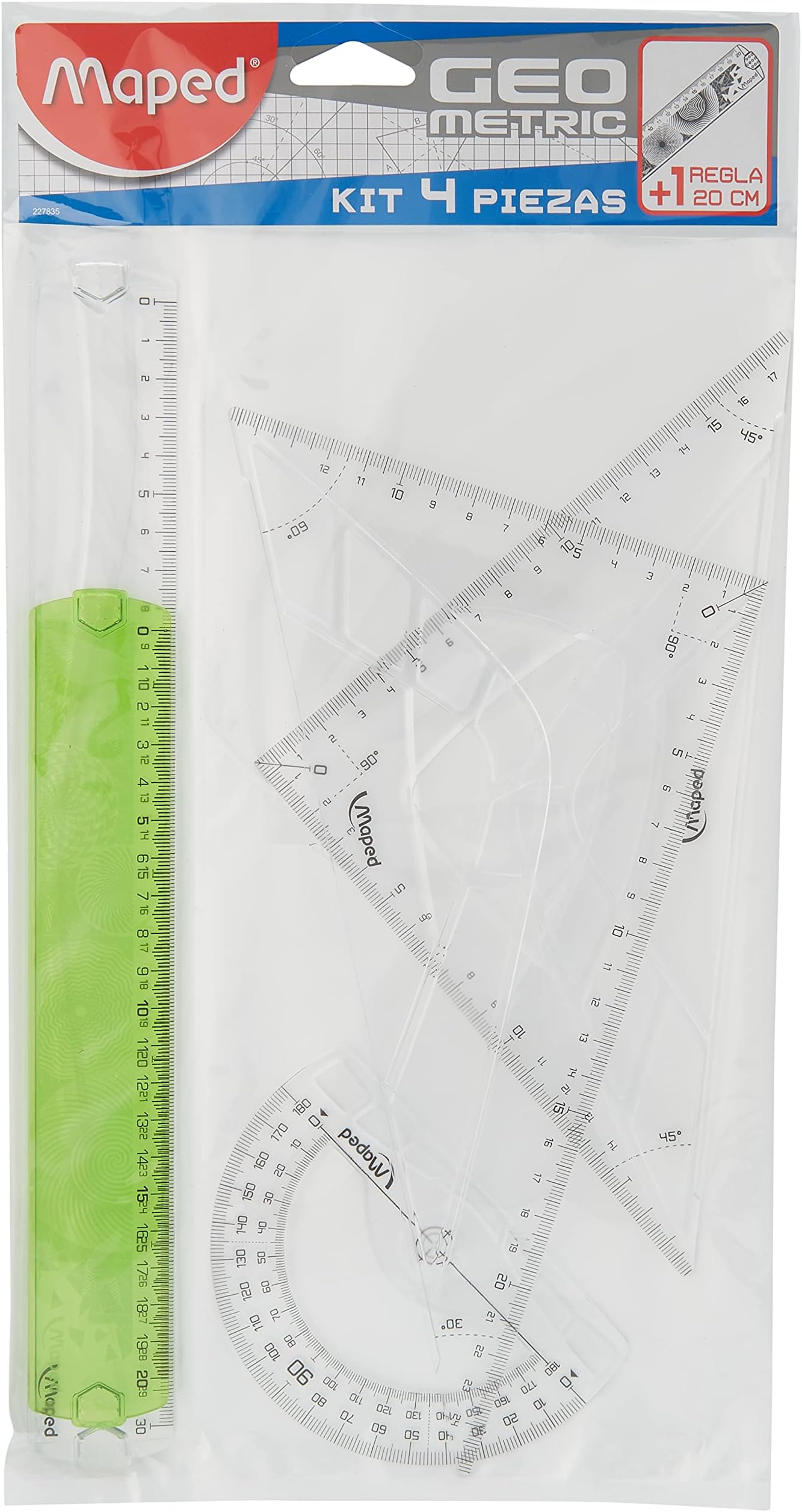 Maped Kit Traz Règle/Equerre/Rapporteur : Amazon.fr: Fournitures de bureau