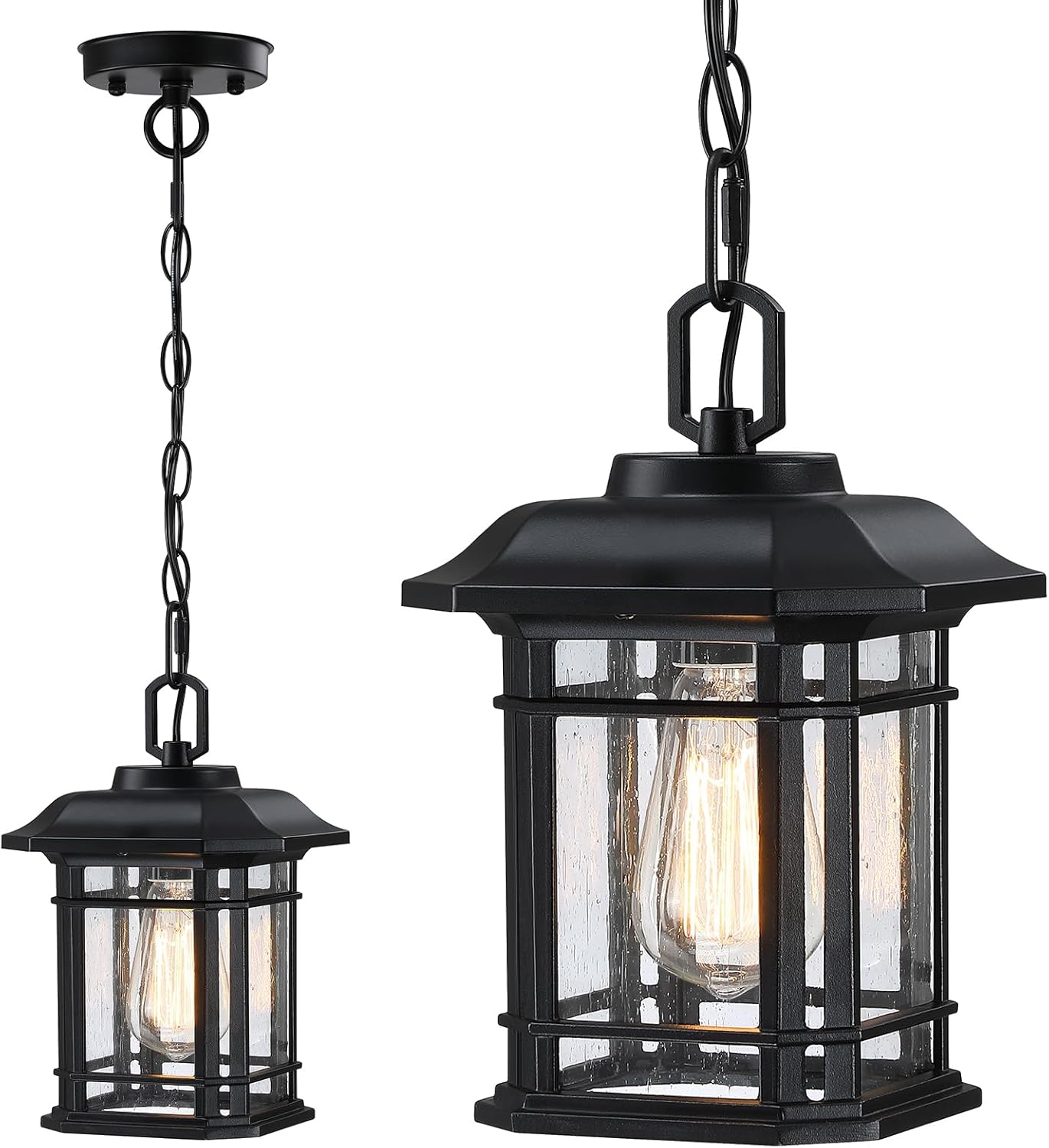 MYHXQ 11'' Outdoor Pendant Lights for Porch, Black Exterior Hanging ...