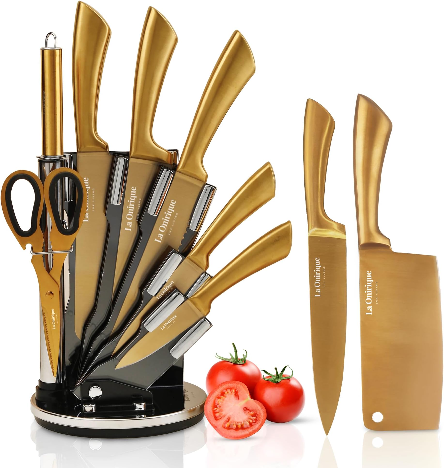Amazon.com: Gold Knife Set with Walnut Knife Block, 13-piece Kitchen ...