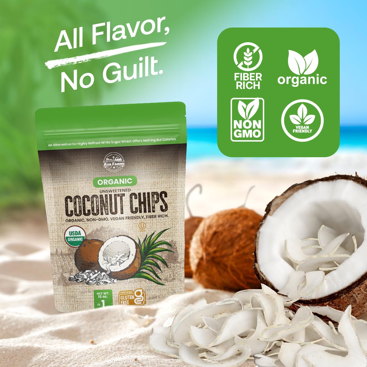 Snapklik.com : Ava Farms Coconut Chips 1 LB Large Coconut Flakes ...