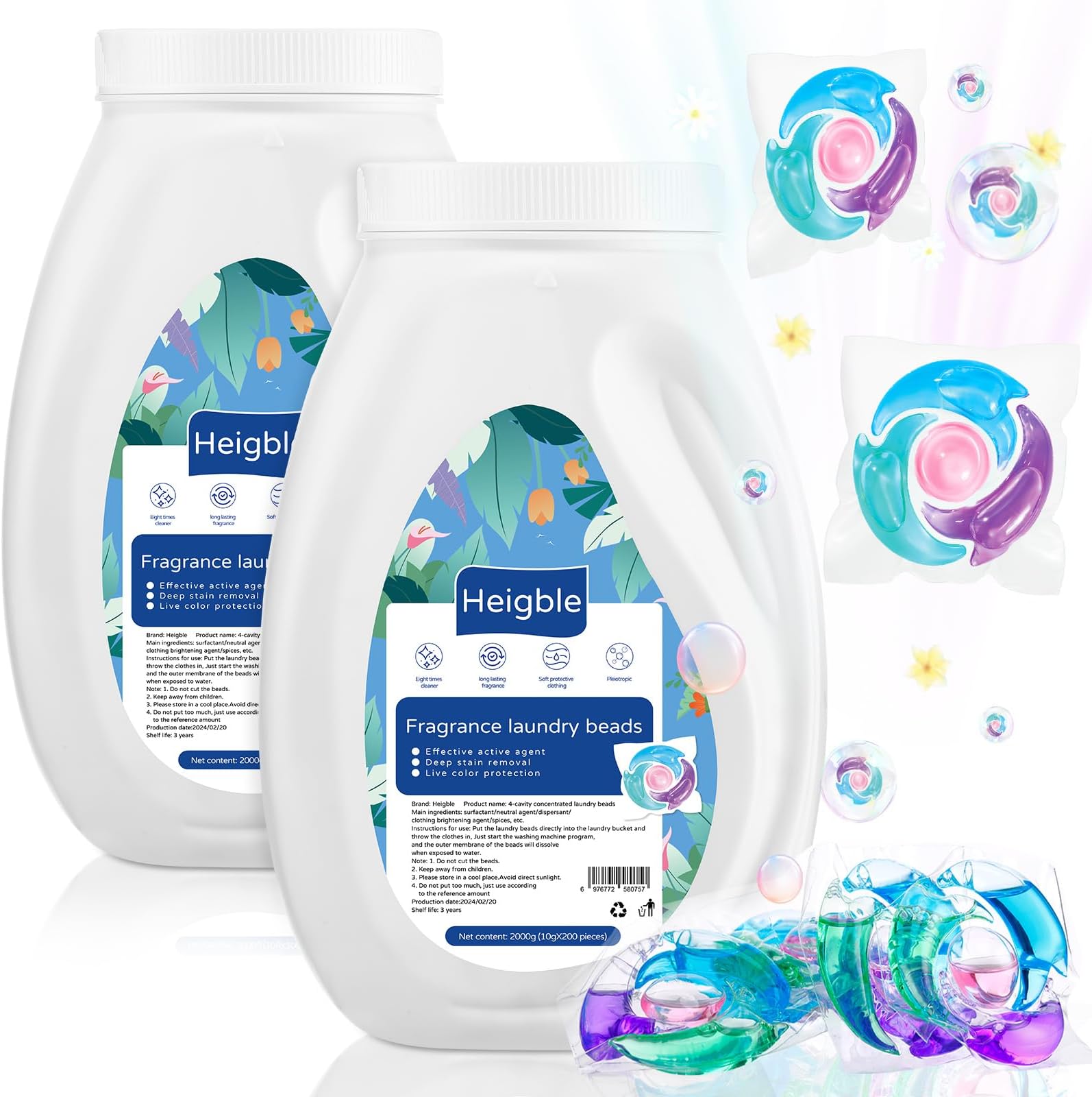 Amazon.com: Heigble 200 Count Laundry Detergent Pods Bulk 4 in 1 ...