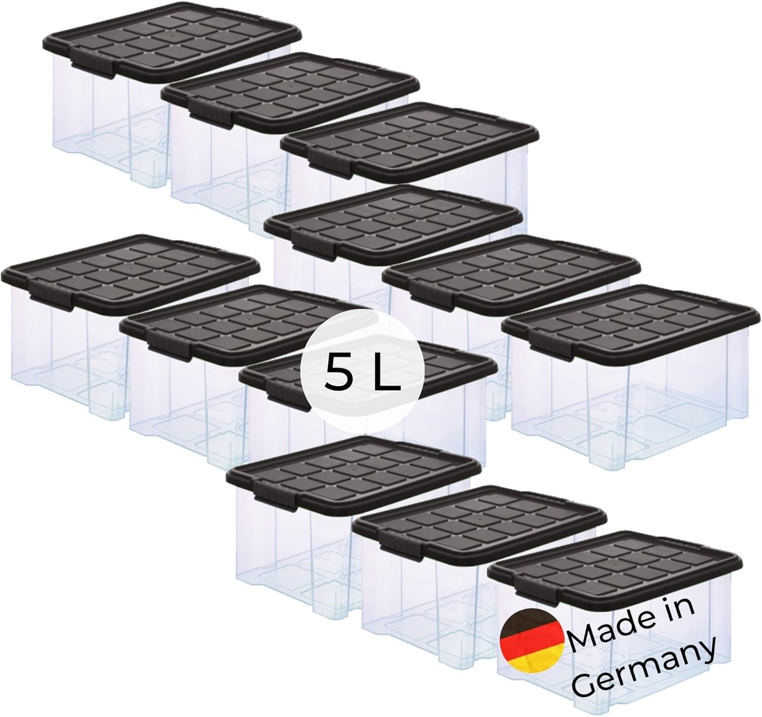 Novaliv 12x Aufbewahrungsboxen mit Deckel 5L Anthrazit Nestbar ...