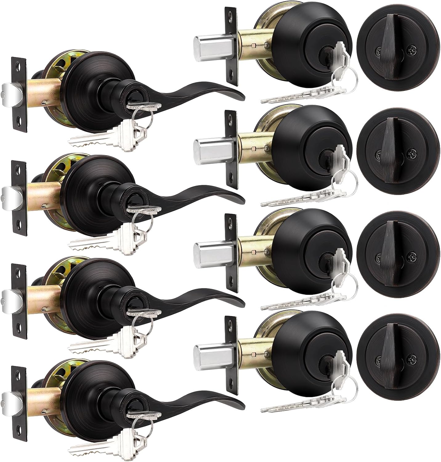 Probrico Entrance Door Lever Deadbolt Sets Oil Rubbed Bronze Entry ...