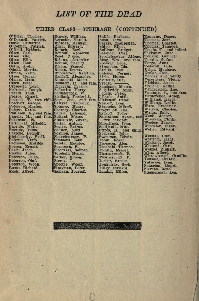 Titanic People Who Died List Full List Of Those Who Died On Titanic