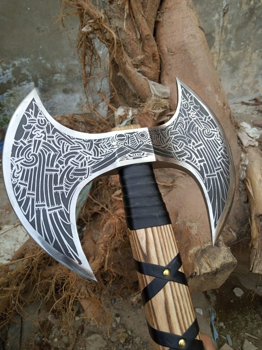Amazon.com : Hand-Forged Double Headed Viking Axe – 27" Odin's Carbon ...