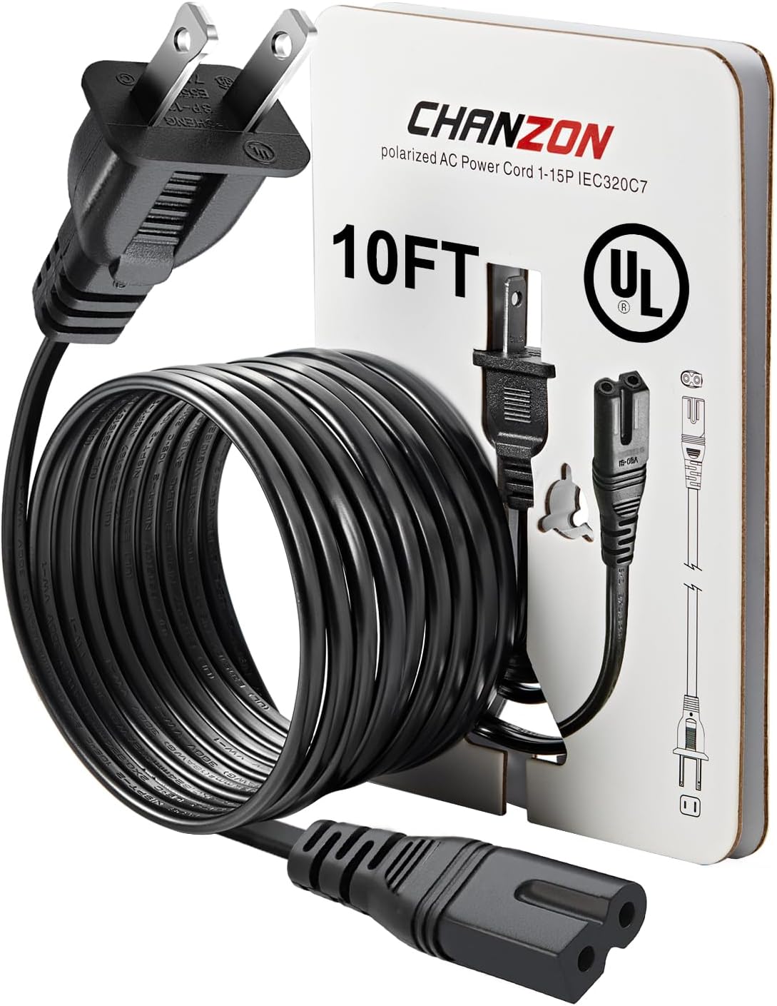 Amazon.com: [UL Listed] 6ft 18AWG 7A 125V AC Power Cord 2 Prong Cable ...