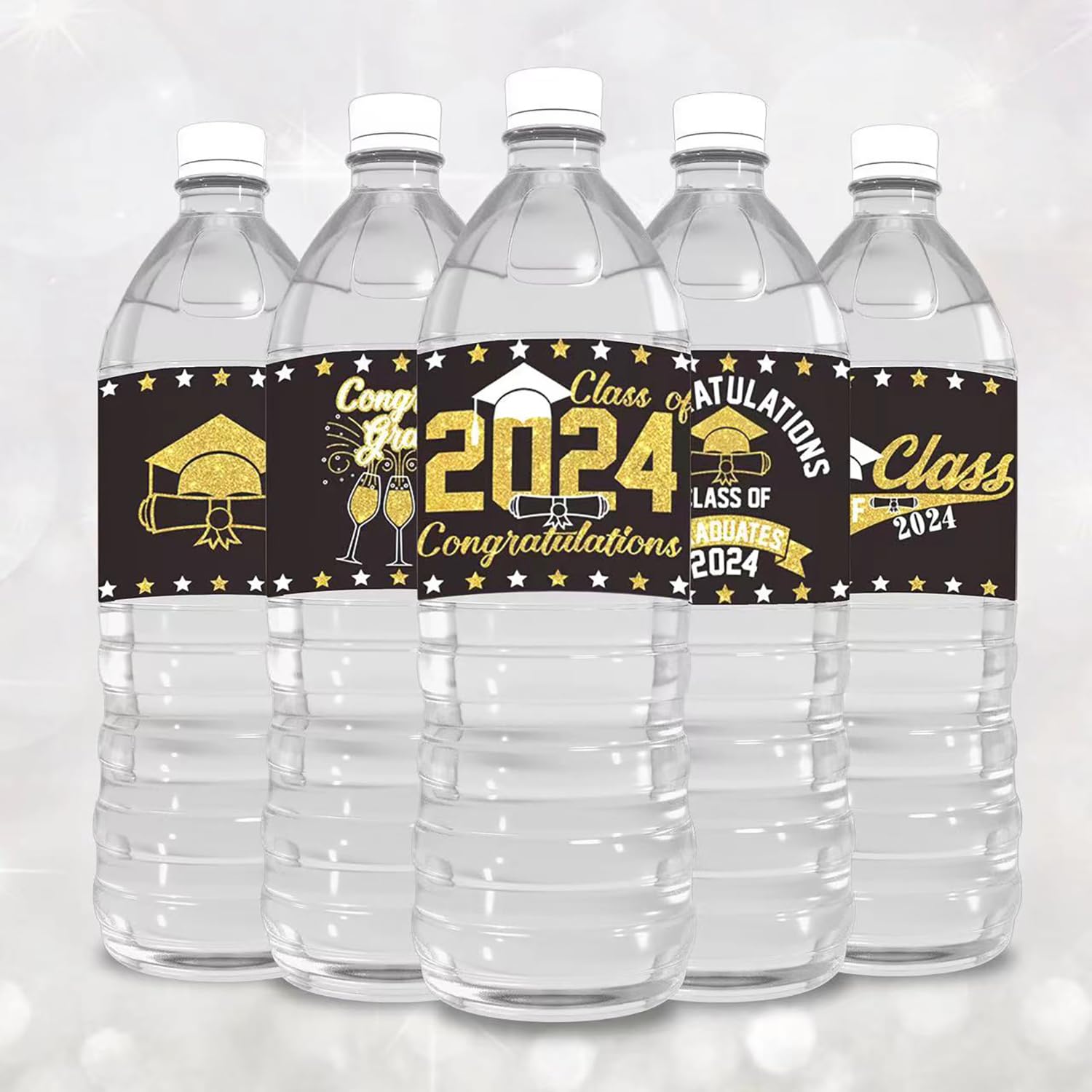 Buy 30PCS Graduation Decorations Water Bottle Labels, 2024 Black Gold ...