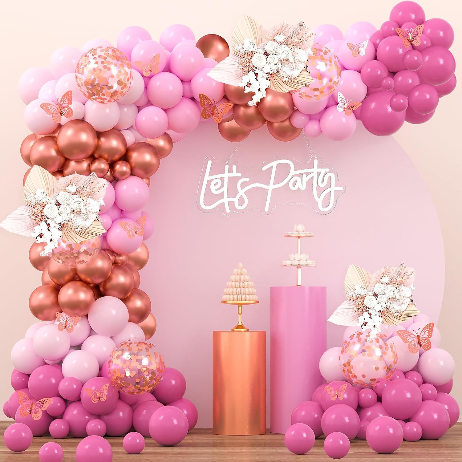 Amazon.com: Dusty Rose Balloon Garland 151Pcs Dusty Pink Rose Gold and ...