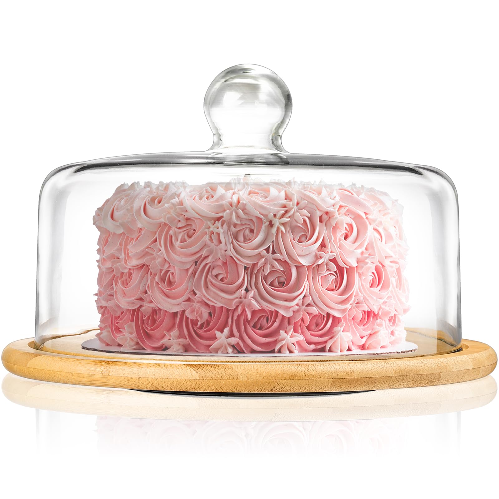 TOPZEA Rotating Cake Stand with Clear Glass Dome, Bamboo Cake Pop ...