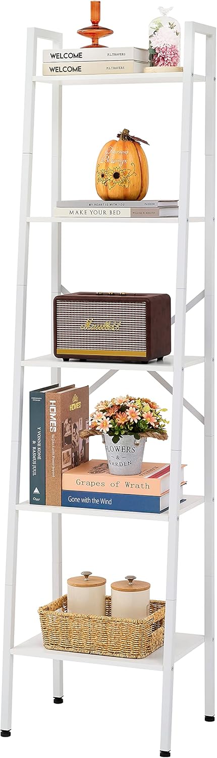 Amazon.com: Hoctieon 5-Tier Industrial Ladder Bookshelf, Narrow Ladder ...