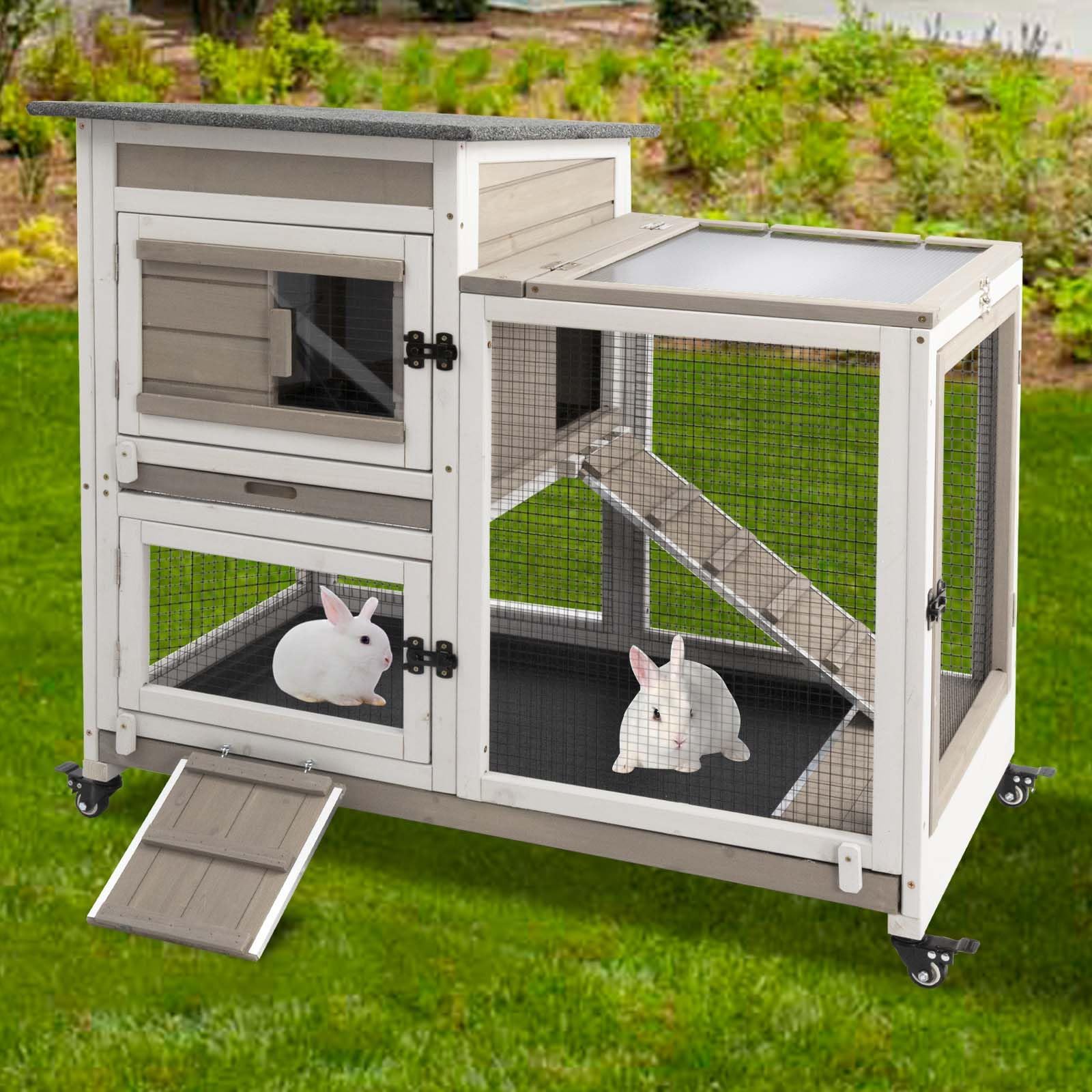 Amazon.com : Graessa Rabbit Hutch, Indoor Rabbit Cage Two Story Bunny ...