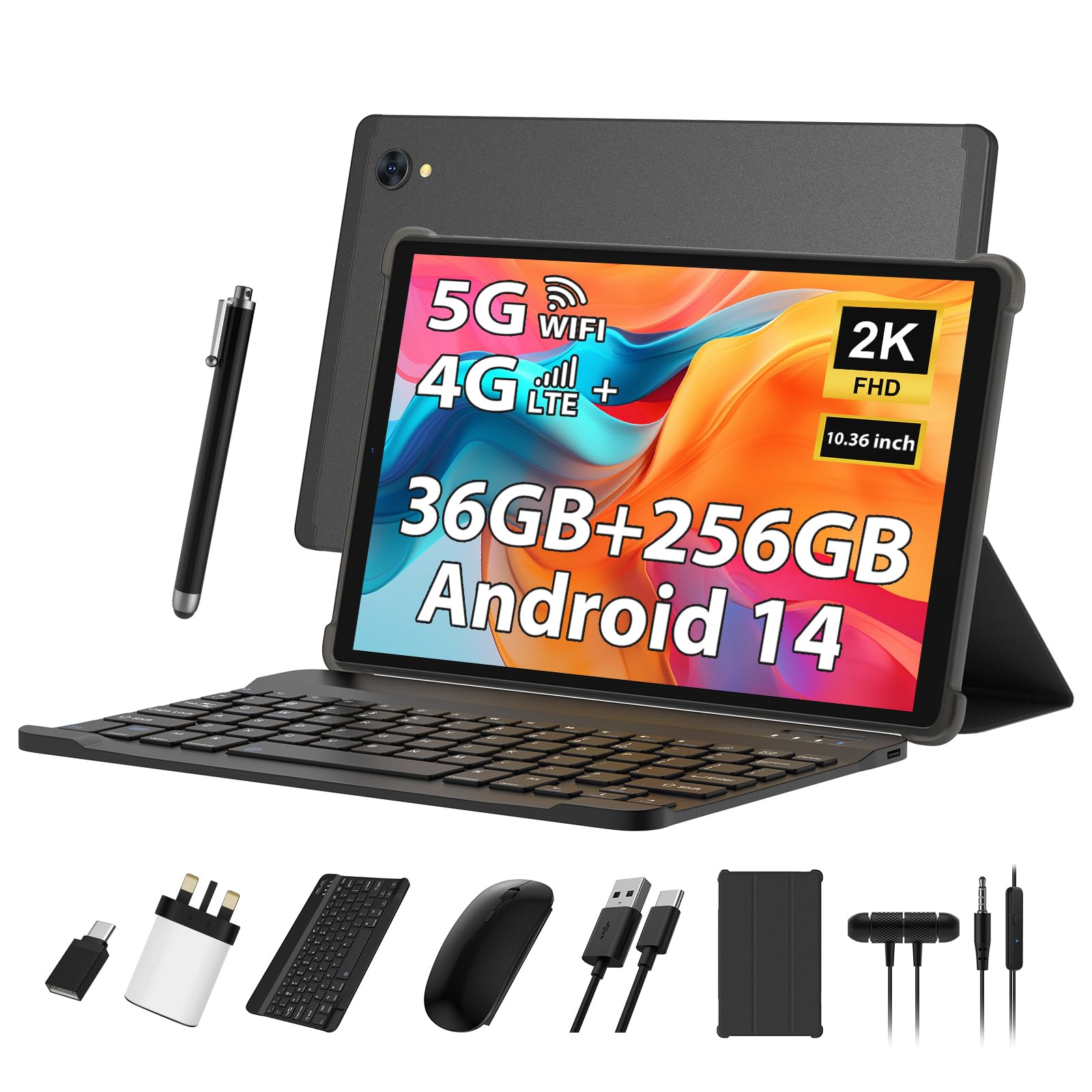 LINROM 2K Tablet 10.4 Inch, 4G LTE+5G WiFi, 36GB RAM+256GB ROM (2TB TF ...