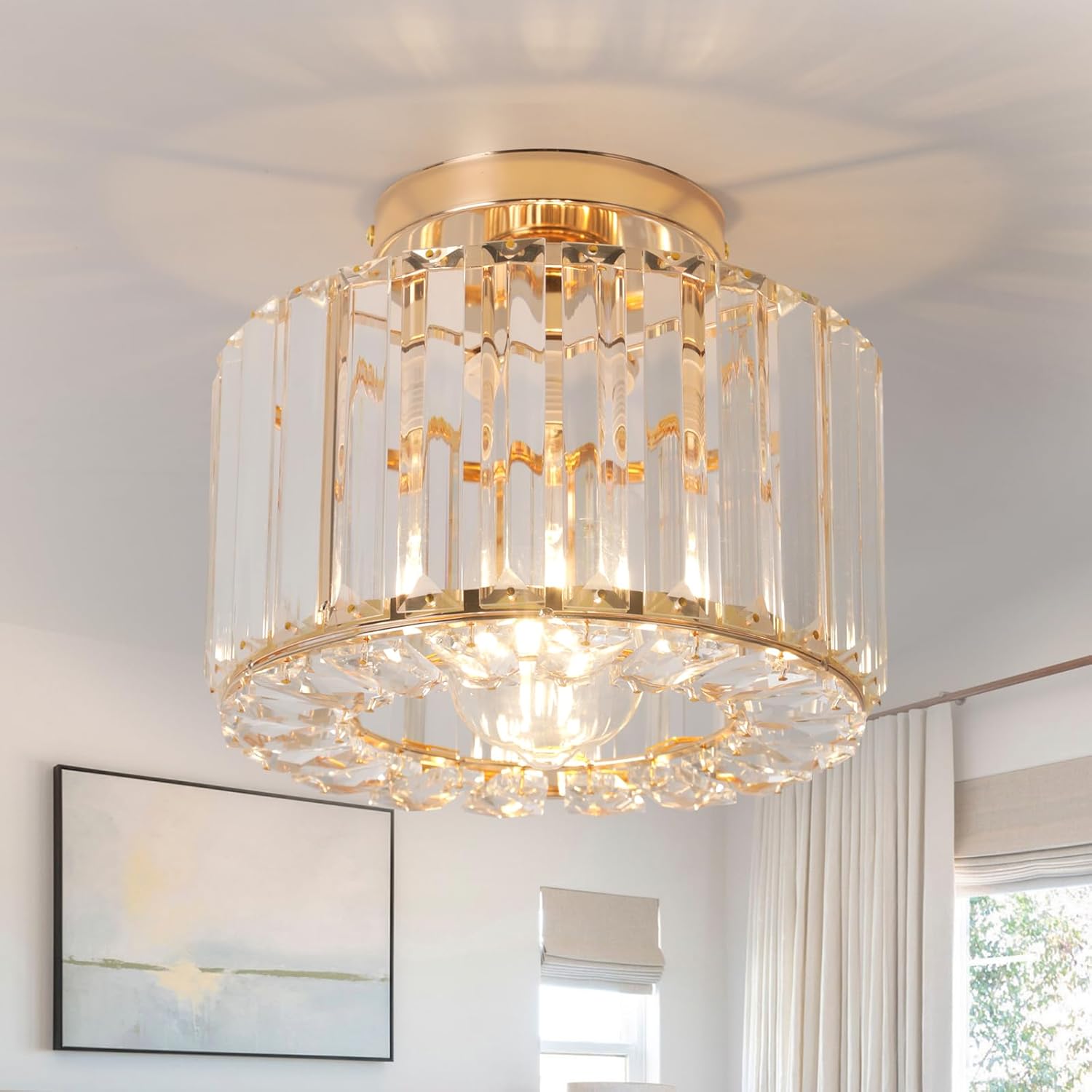 Hudi Fyier Modern Crystals Ceiling Lighting Fixtures, Gold Small ...
