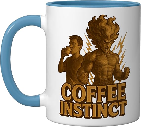 Amazon.com | Coffee Instinct/Power Up with Every Sip Ceramic Mug, Blue ...