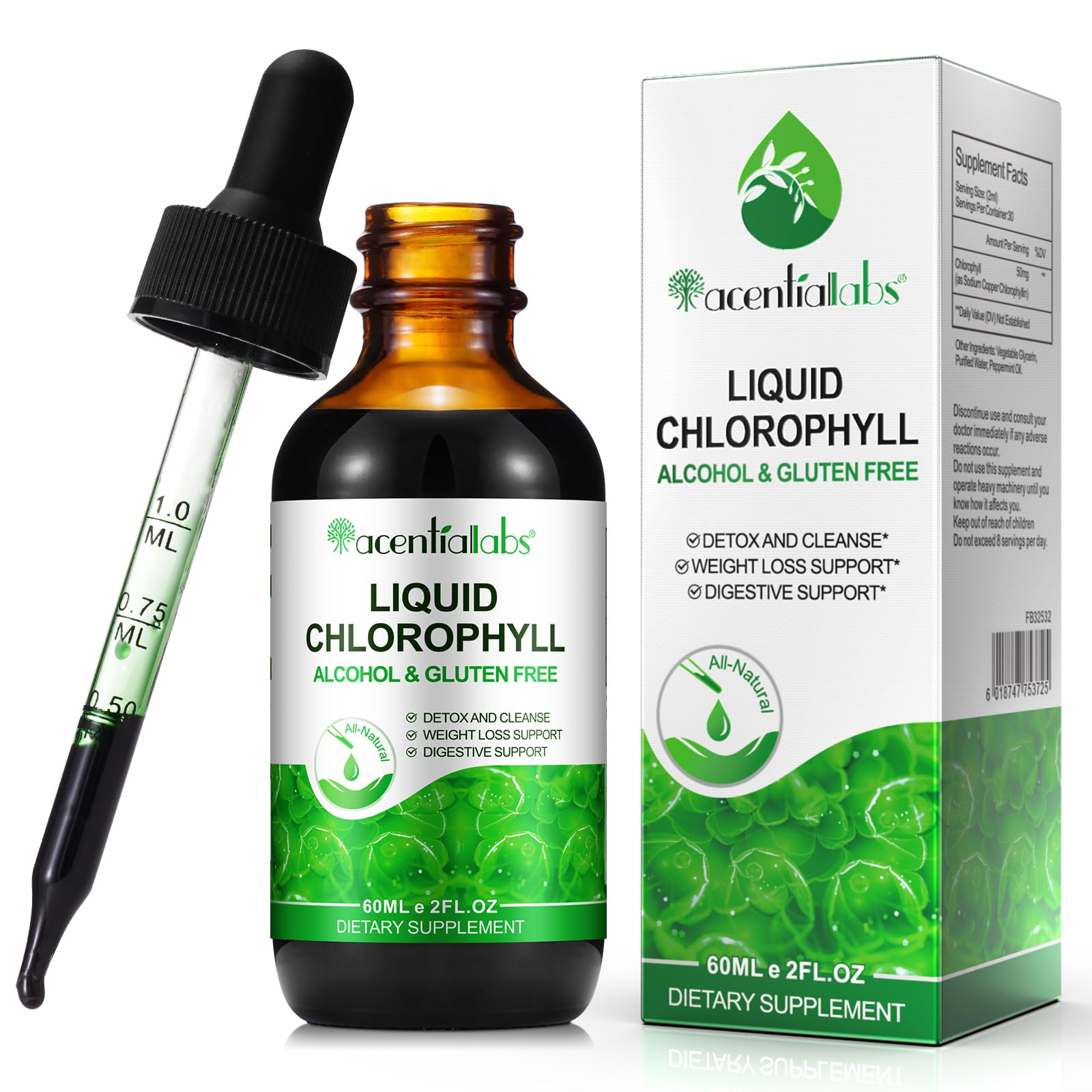 Liquid Chlorophyll Drops, 60ML Natural Chlorophyll for Internal Detox ...