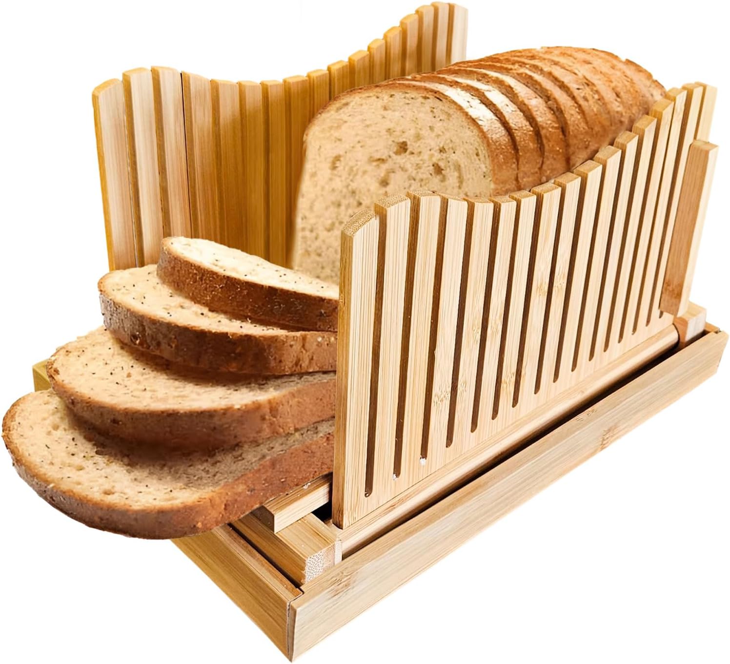 Bamboo Bread Slicer for Homemade Bread with Crumb Catcher - Wooden ...