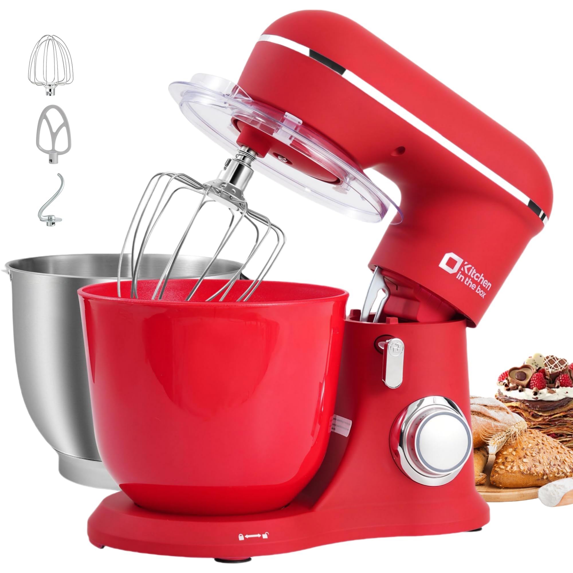 Kitchen in the box Stand Mixer, 4.5L+5L Two Bowls Food Mixer for Baking ...