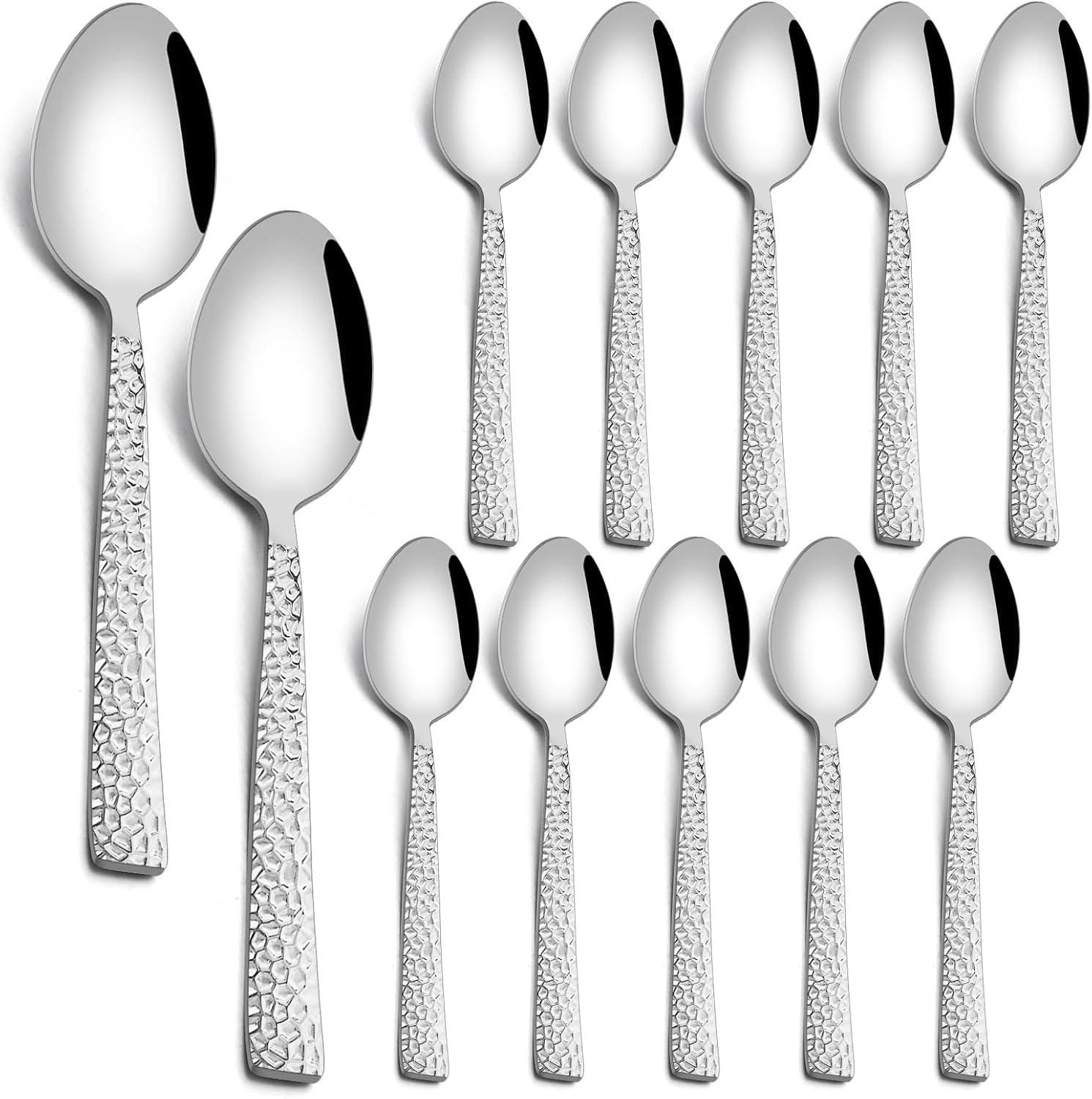 HaWare Small Stainless Steel Teaspoons Set of 12, Square Hammered ...