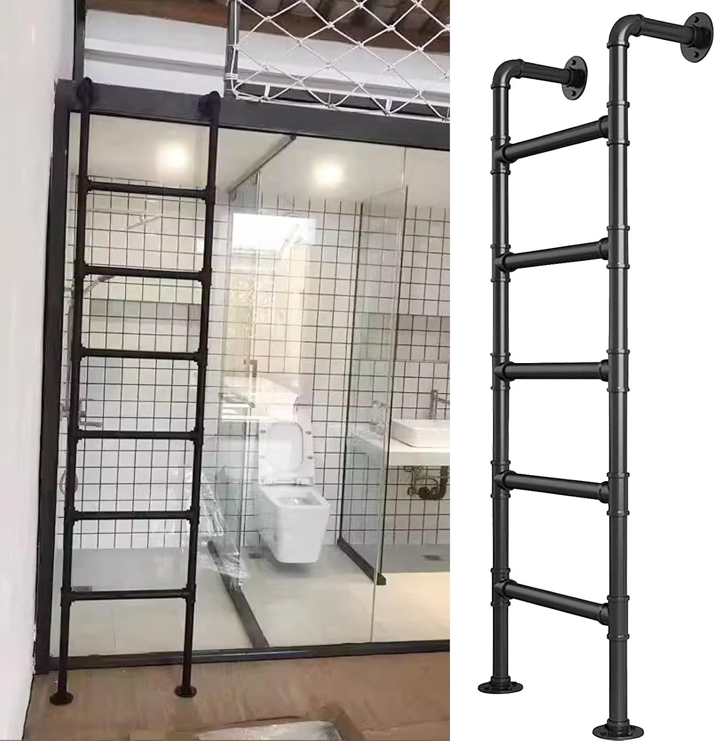 Industrial Iron Bunk Bed Climb Ladder 5 Step Wall Mounted Metal Loft ...