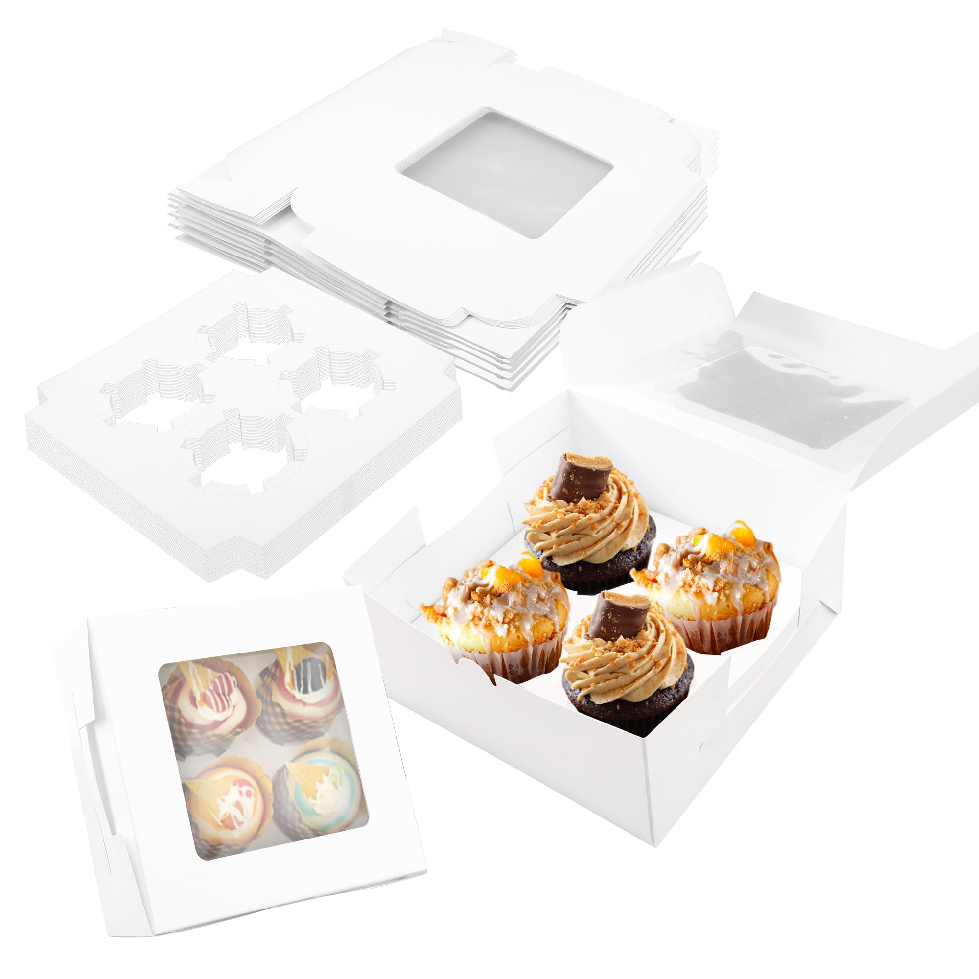 Amazon.com: KEJJNYER 30 Pack White Paper Cupcake Boxes Insert 4 Cavity ...