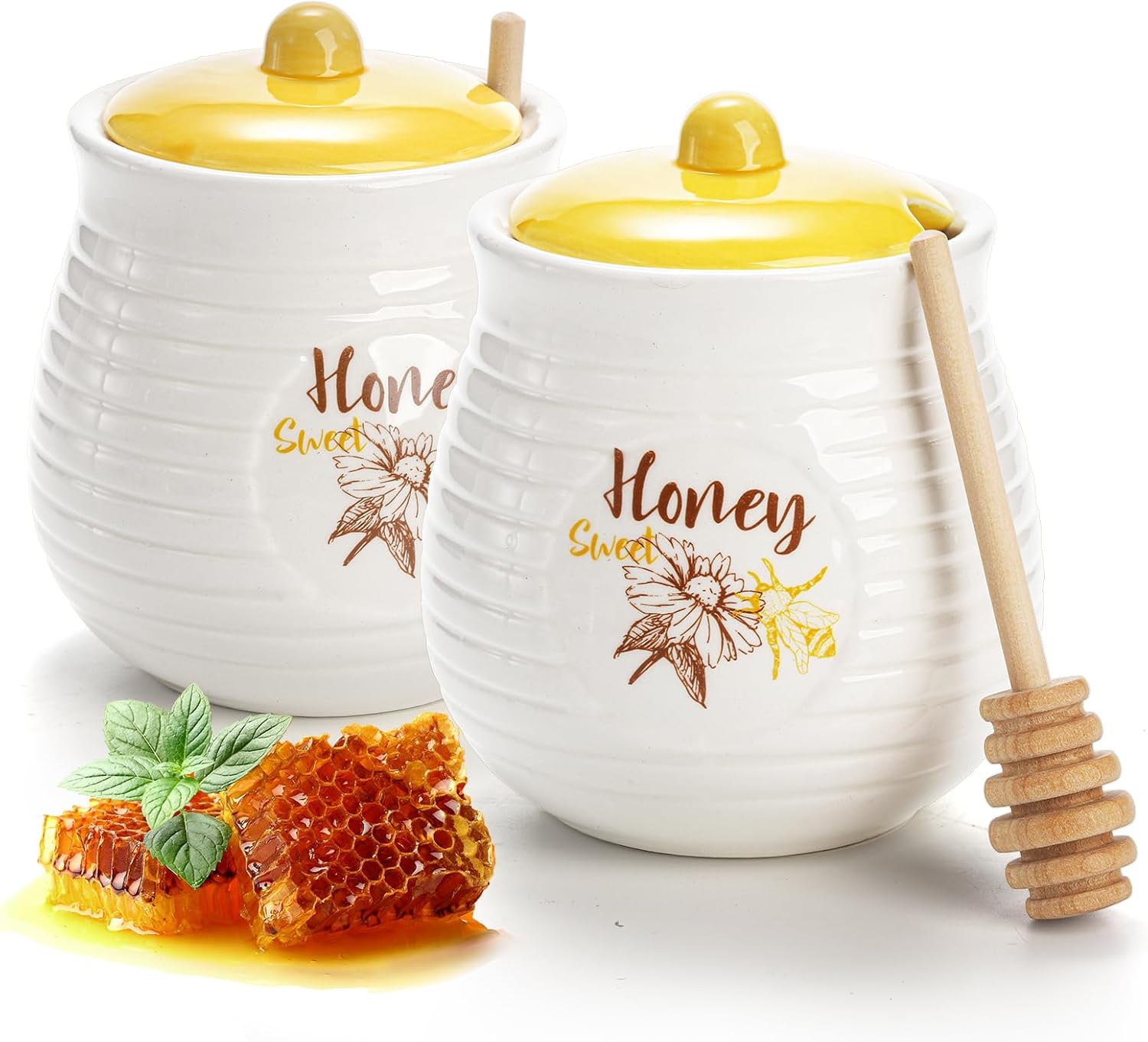 Amazon.com: Coloch 2 Pack Ceramic Honey Pot with Wooden Dipper, 12oz ...