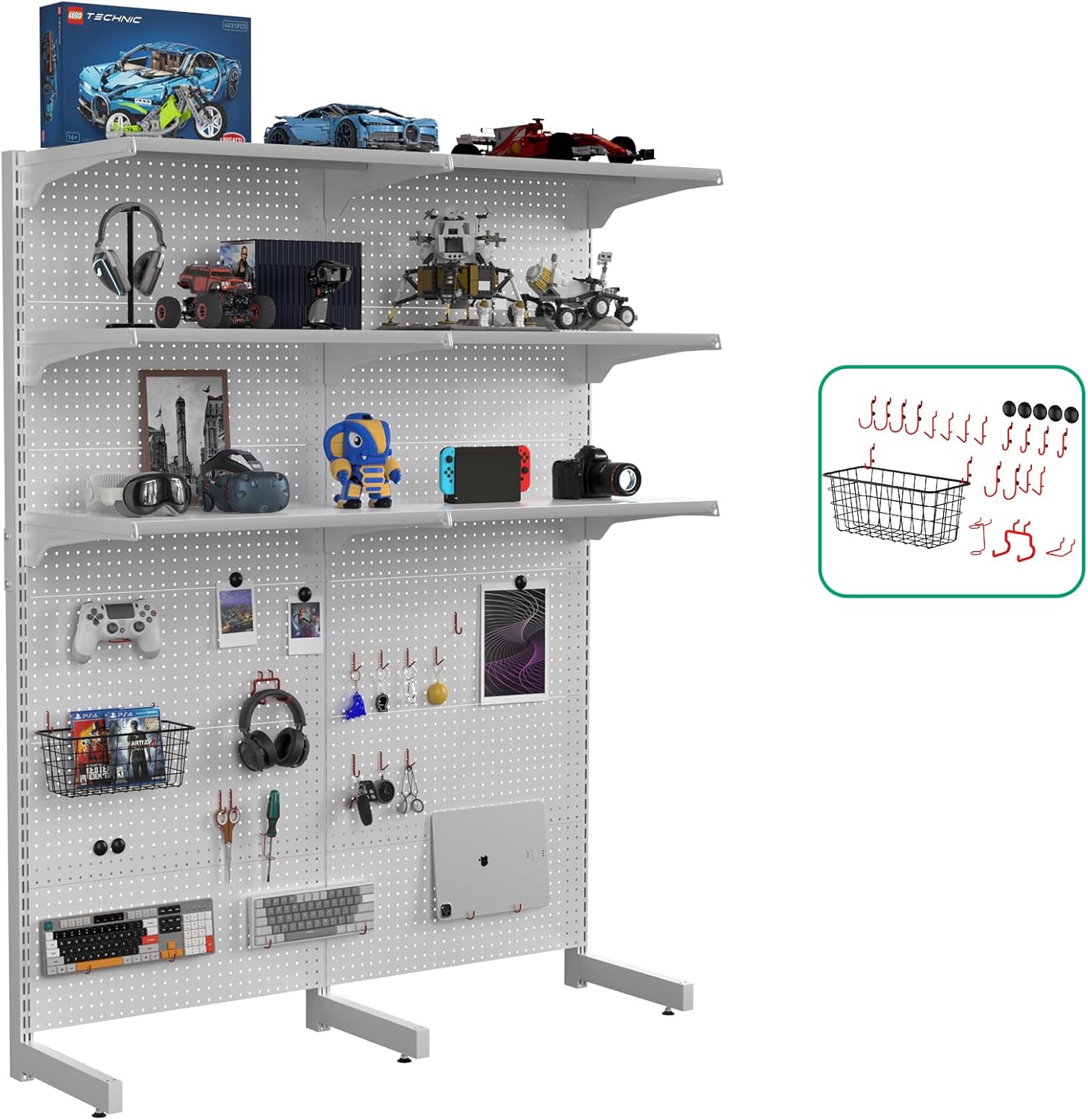Amazon.com: JWX Pegboard Gaming StandingShelf Unit - 57.5" W x 74" H ...