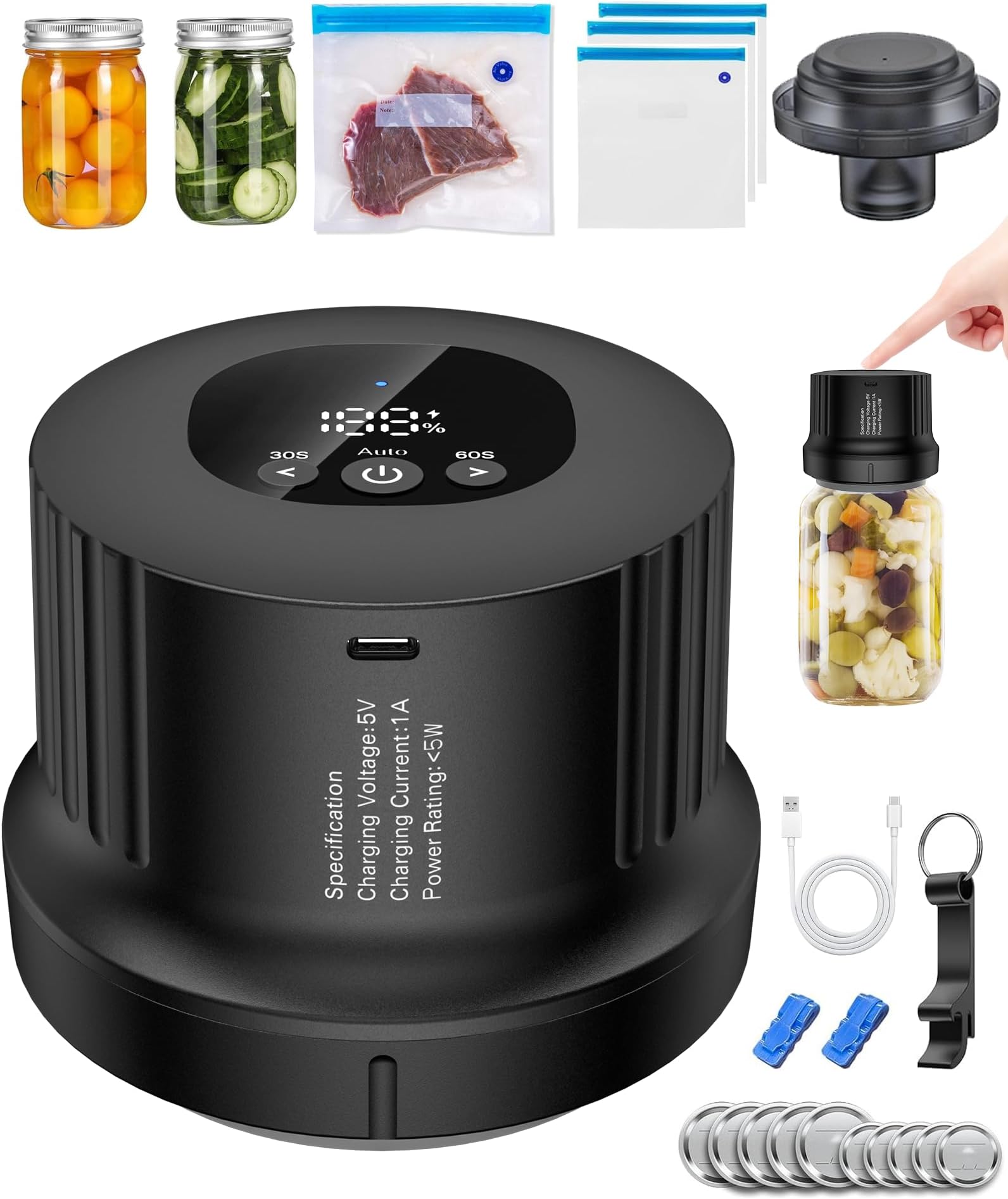 Amazon.com: UHdod Electric Mason Jar Vacuum Sealer Kit, Cordless Vacuum ...