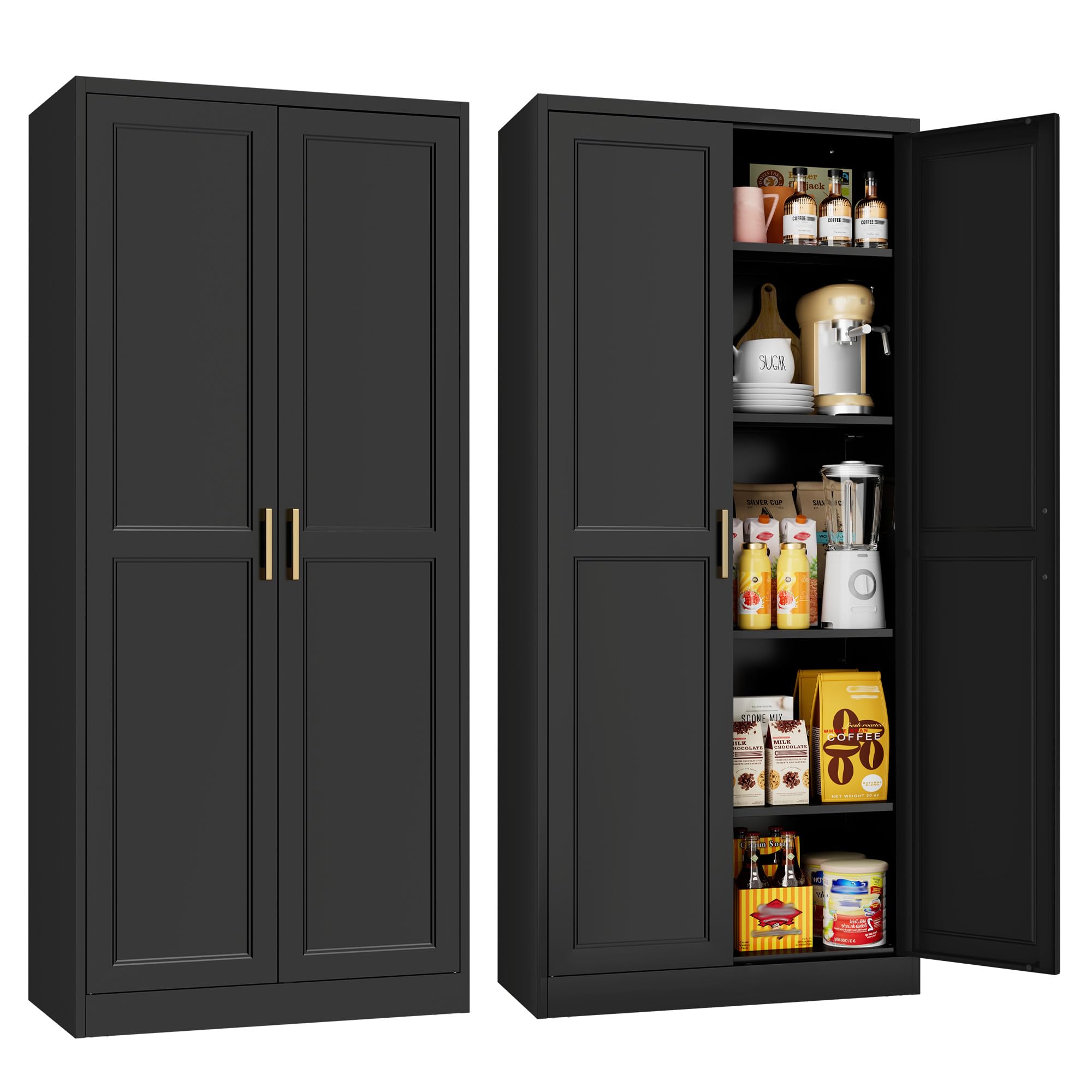Amazon.com: 71" Tall Kitchen Storage Cabinet with Gold Handles, Metal ...