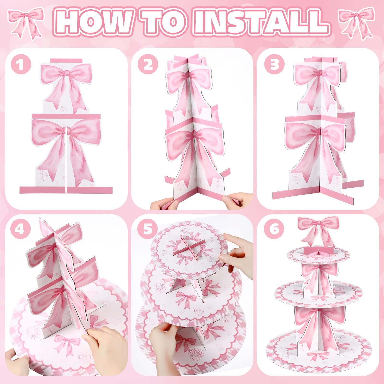 Snapklik.com : 3 Tier Pink Bow Cake Stand Coquette Bow Party Birthday ...