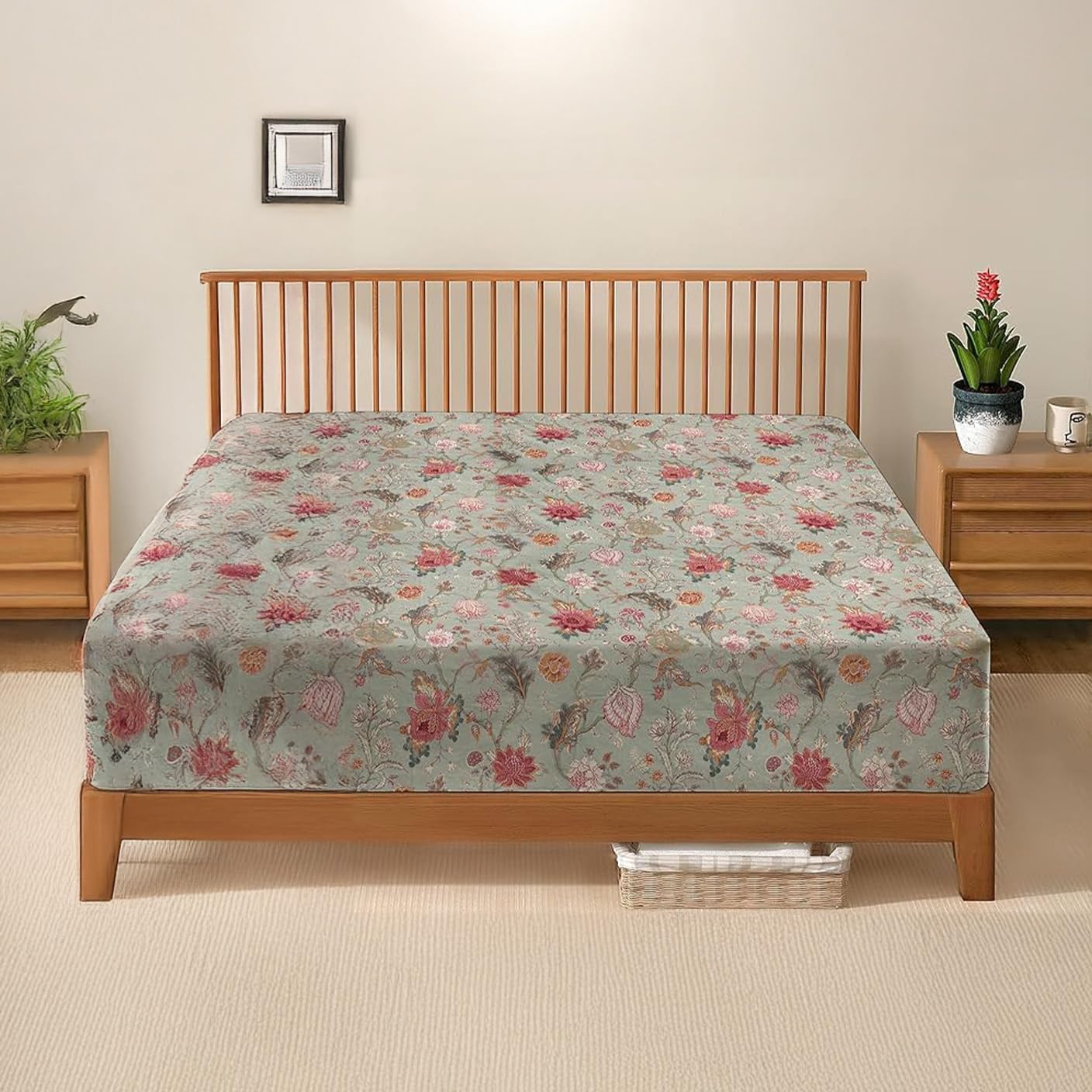 DANYDude 100% Egyptian Cotton Floral Printed Double Fitted Sheet 400 ...