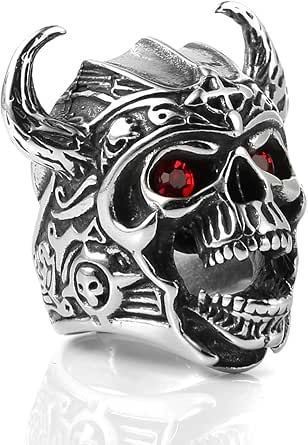 HZMAN Men'S Stainless Steel Gothic Vintage Red Eyes Skull Ring Knights Templar Helmet Warrior ...