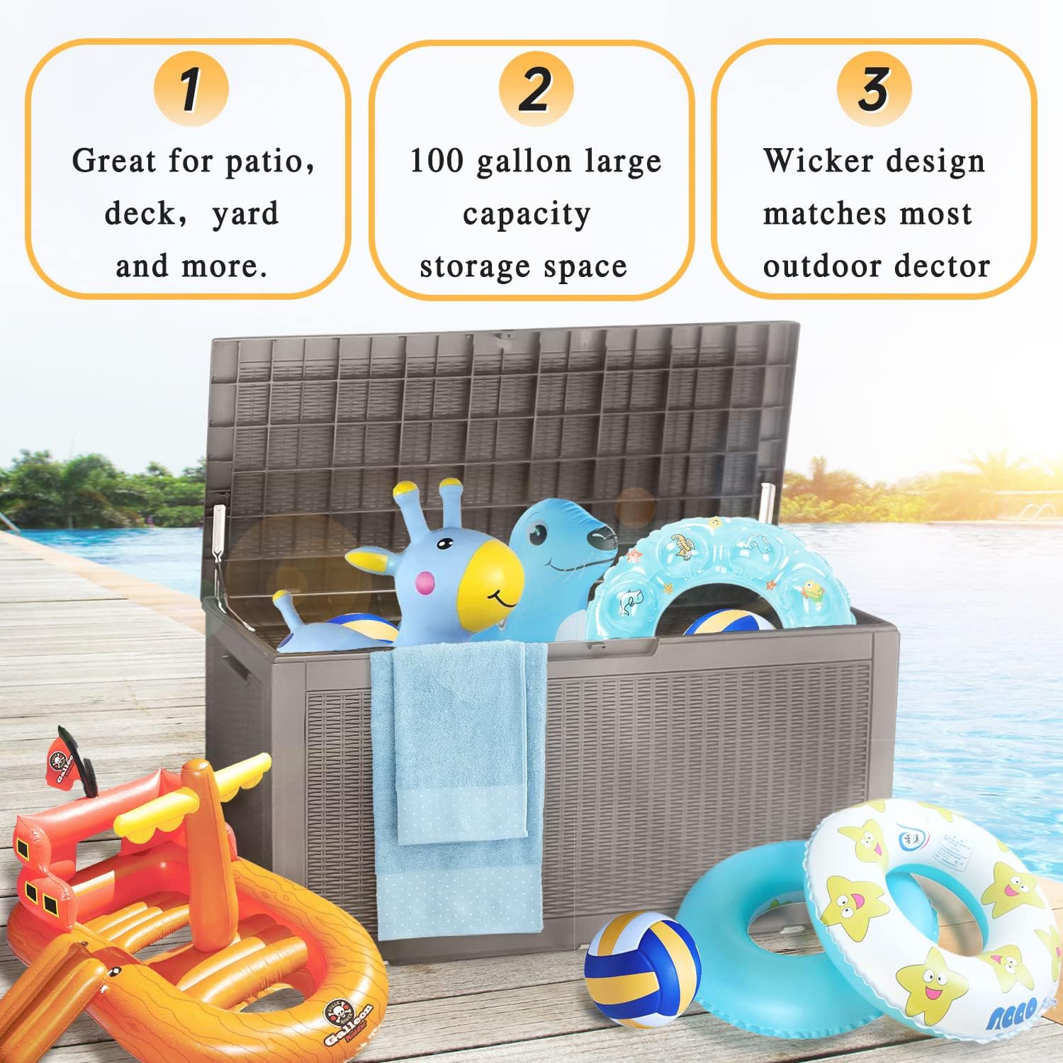 Dopinmin Caja de almacenamiento impermeable para exteriores, 100 ...