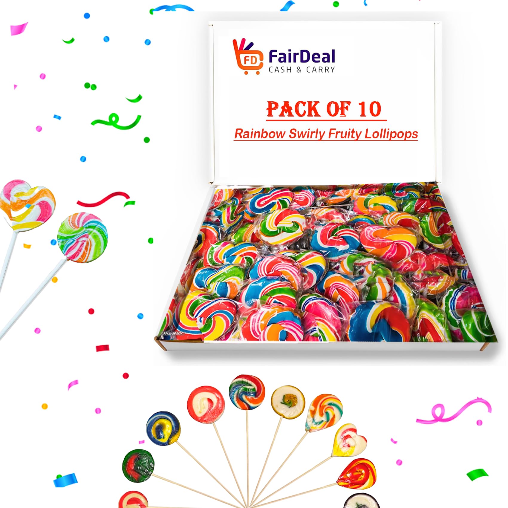 Assorted Rainbow Swirly Fruity Lollipops 10 x 30g, Kids Party Bag ...