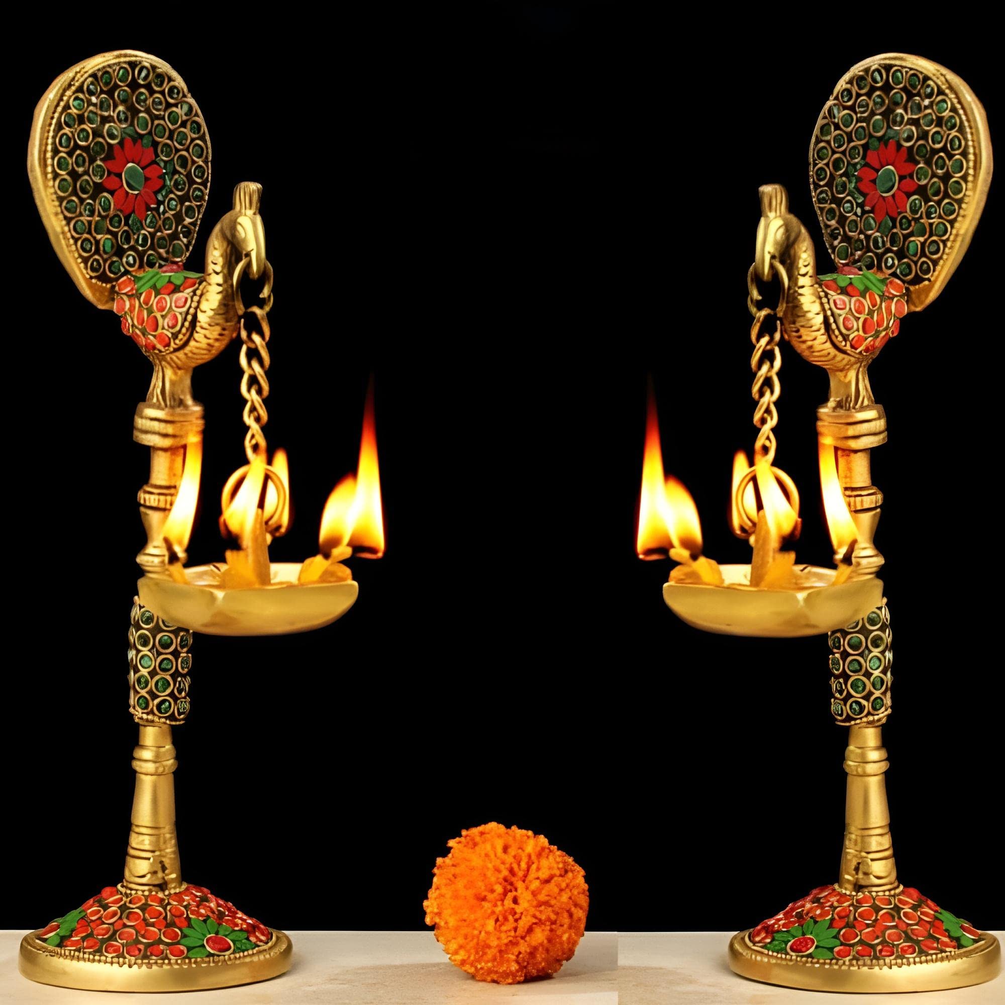 Buy Brass Beautiful Peacock Diya Stand for Home Decor/Multi Coloured ...