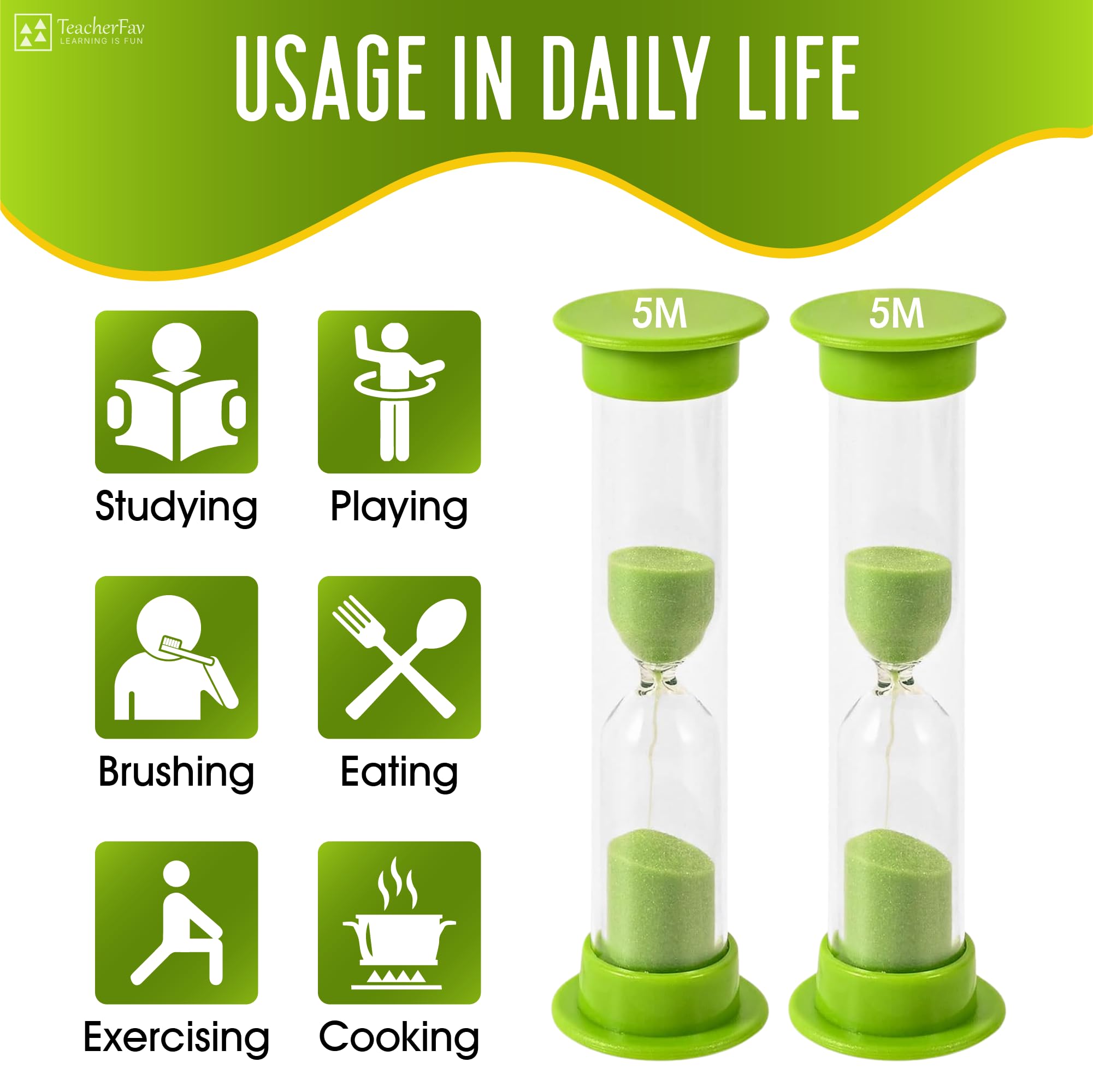 Visual Timer TeacherFav Sand Timer Set - 6 Colorful Hourglass Timers ...