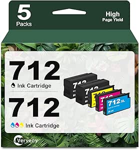 Amazon.com: 712 Ink Cartridge 5-Pack Set Replacement for HP 712 712XL High Yield DesignJet ...